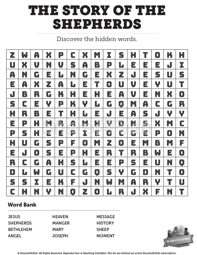 ShareFaith Media » The Story of the Shepherds: Word Search – ShareFaith ...