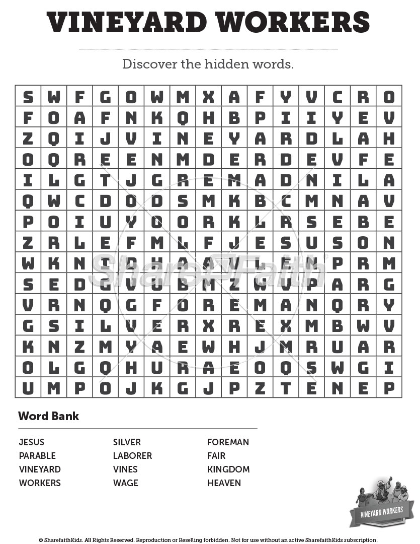 ShareFaith Media » Vineyard Workers: Word Search – ShareFaith Media