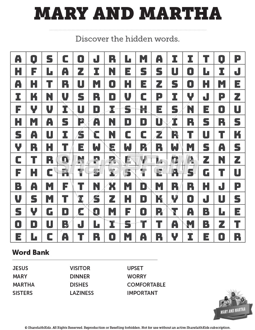 ShareFaith Media » Mary and Martha: Word Search – ShareFaith Media