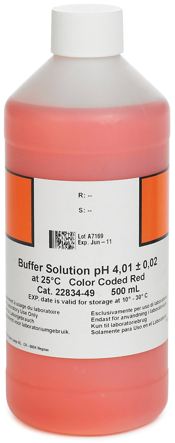 Buffer Solution, pH 4.01, Color-coded Red, 500 mL | Hach
