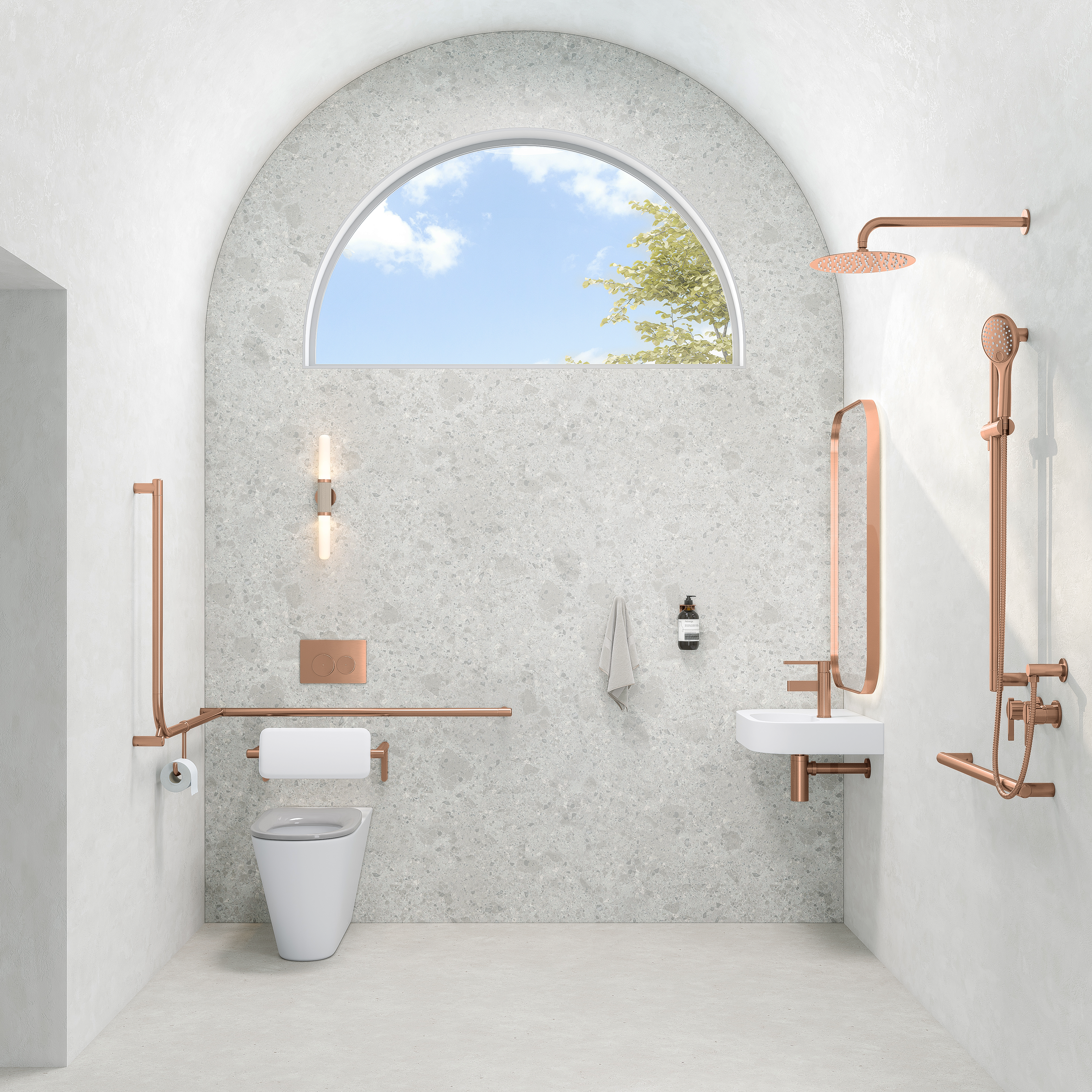 Aliro Accessible 90° Continuous Grab Rail - Brushed Copper | ABI Interiors