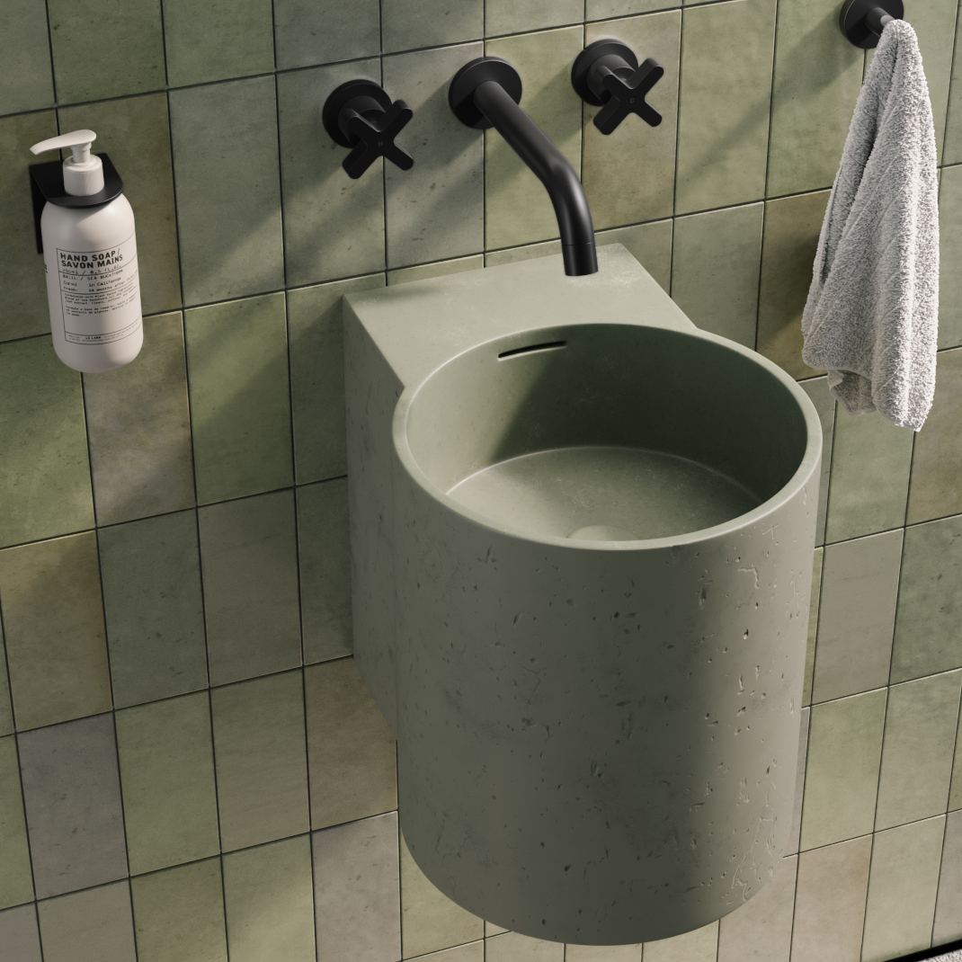 Atelis Cylinder Wall-Hung Concrete Basin (Overflow) - Sage Green | ABI ...