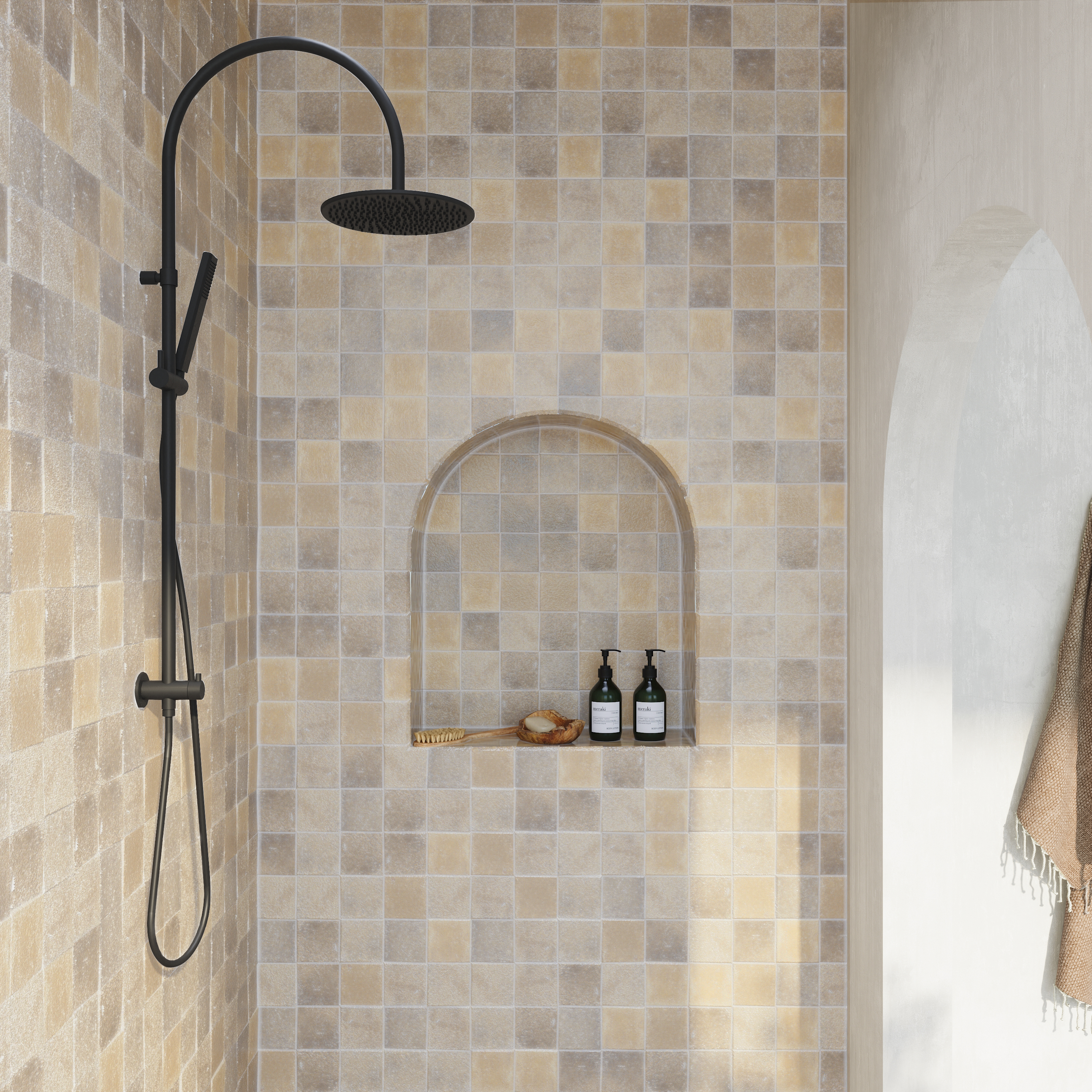 Elysian Gooseneck Shower Rail Set - Matte Black | ABI Interiors