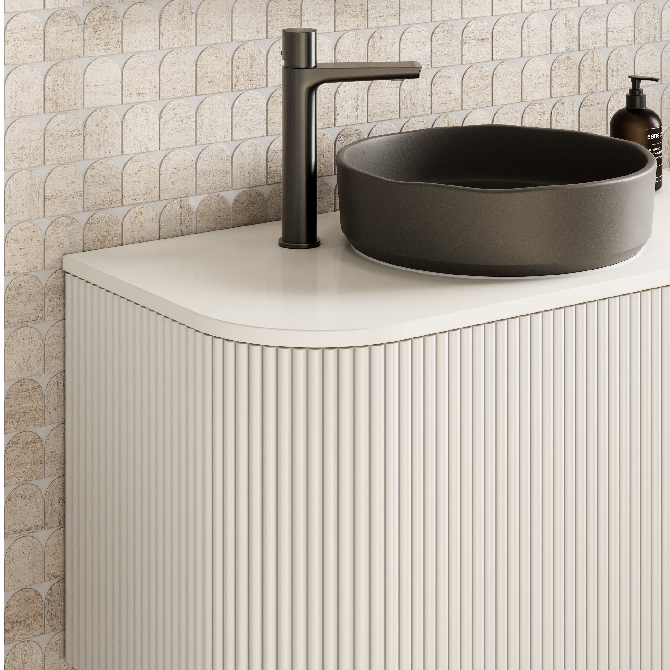 Zahara Curved Fluted Vanity 900mm - White | ABI Interiors