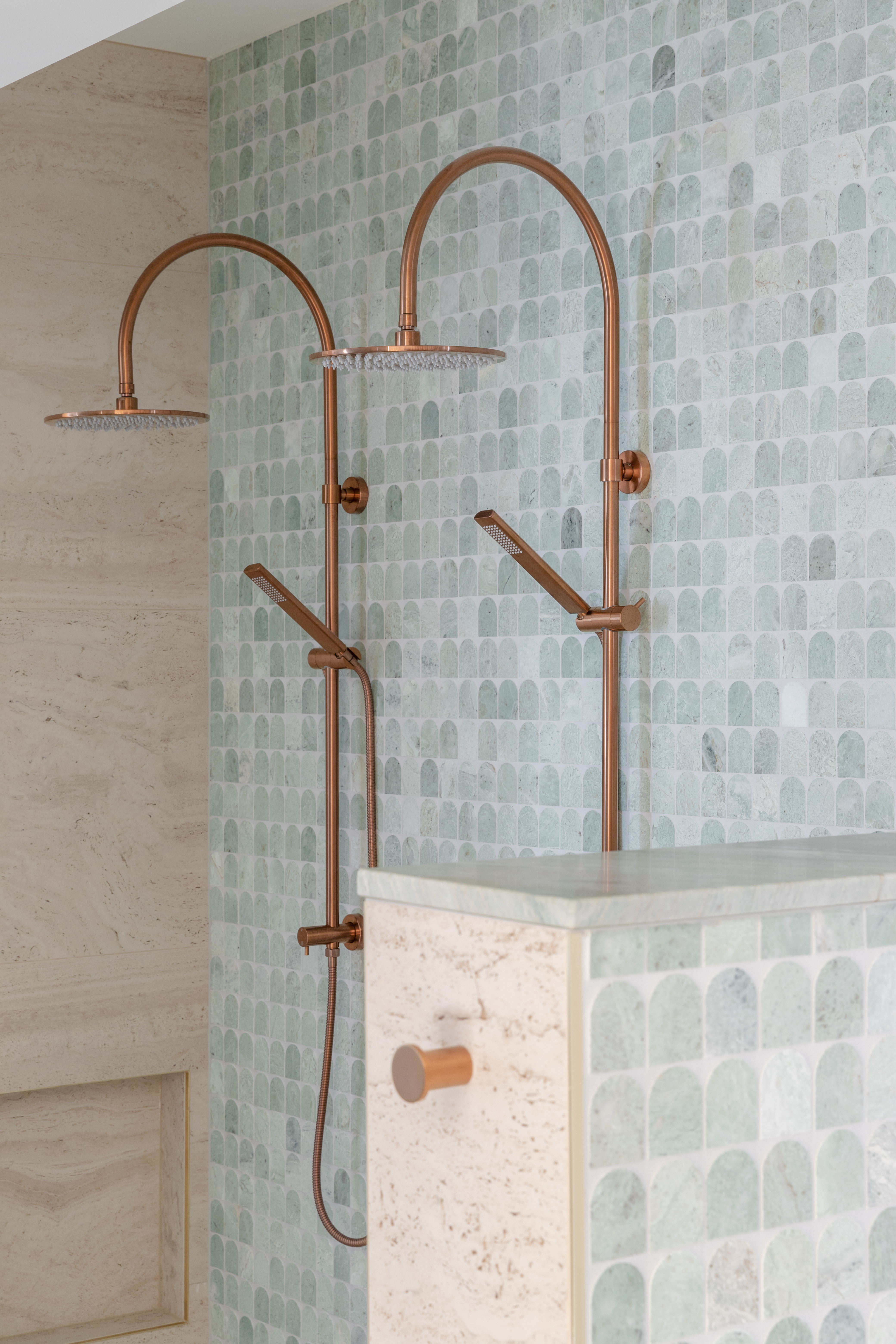 Elysian Gooseneck Shower Rail Set - Brushed Copper | ABI Interiors