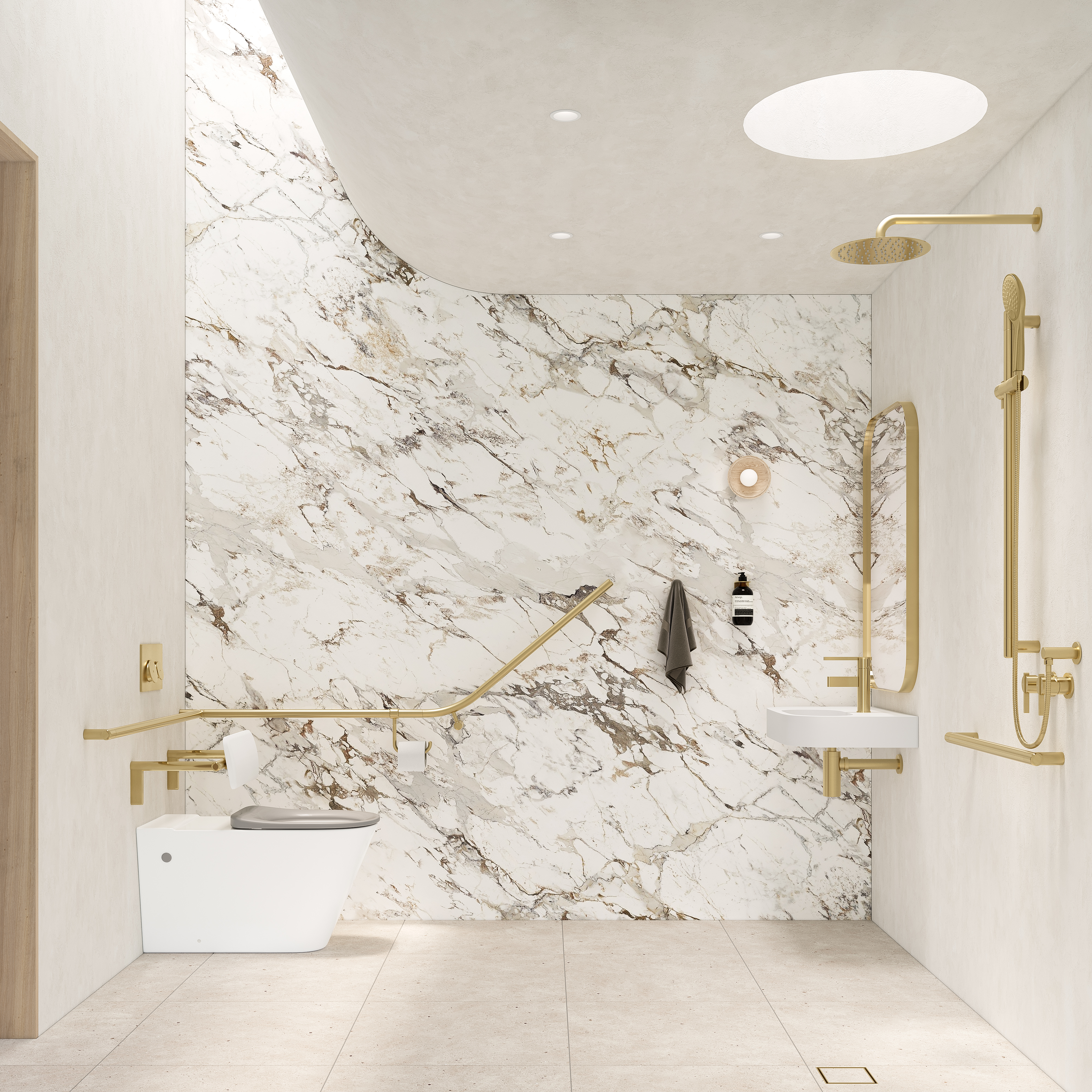 Aliro Accessible 140° Continuous Grab Rail - Brushed Brass | ABI Interiors