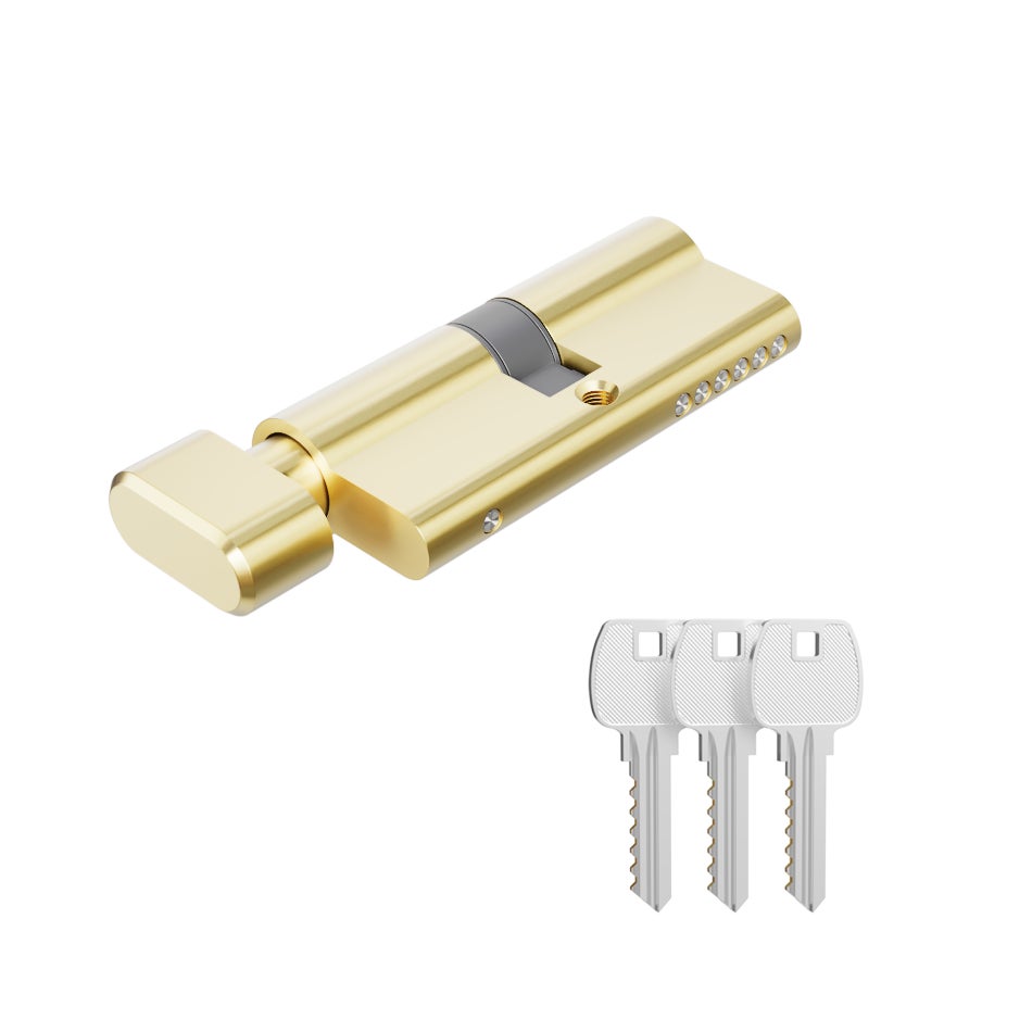 Euro Cylinder Single (Key/Turn) 70mm - Brushed Brass | (NZ) ABI ...