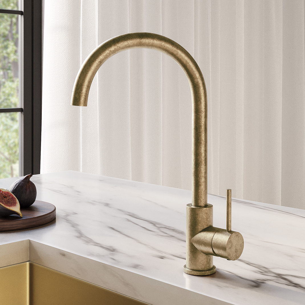 Elysian Kitchen Mixer - Tumbled Aged Brass | (NZ) ABI Bathrooms & Interiors