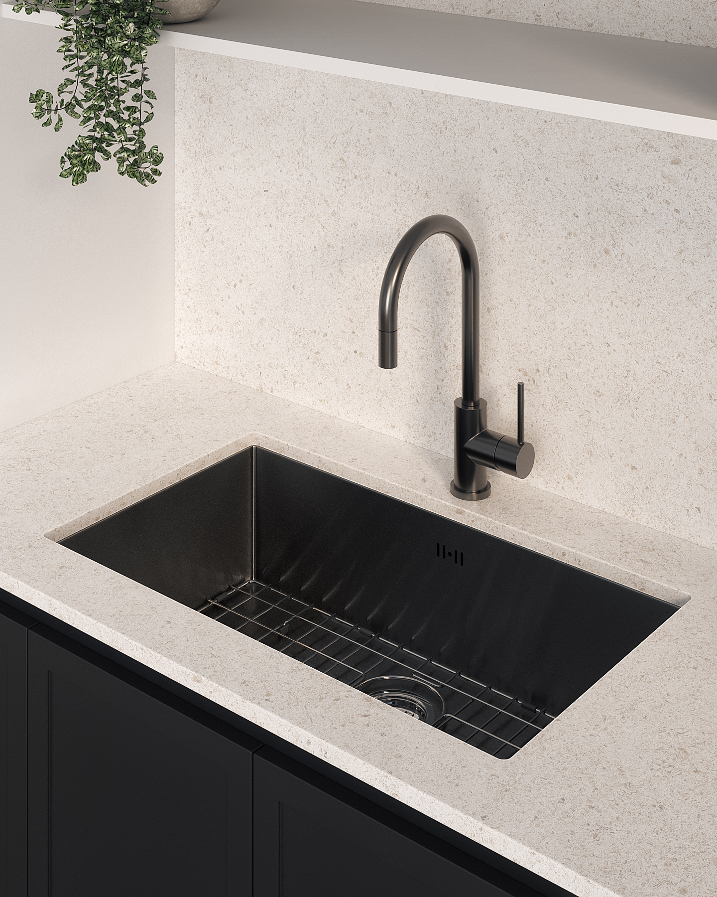 Vari - Single Sink 750mm - Brushed Gunmetal (Rack/Overflow) - ABI ...