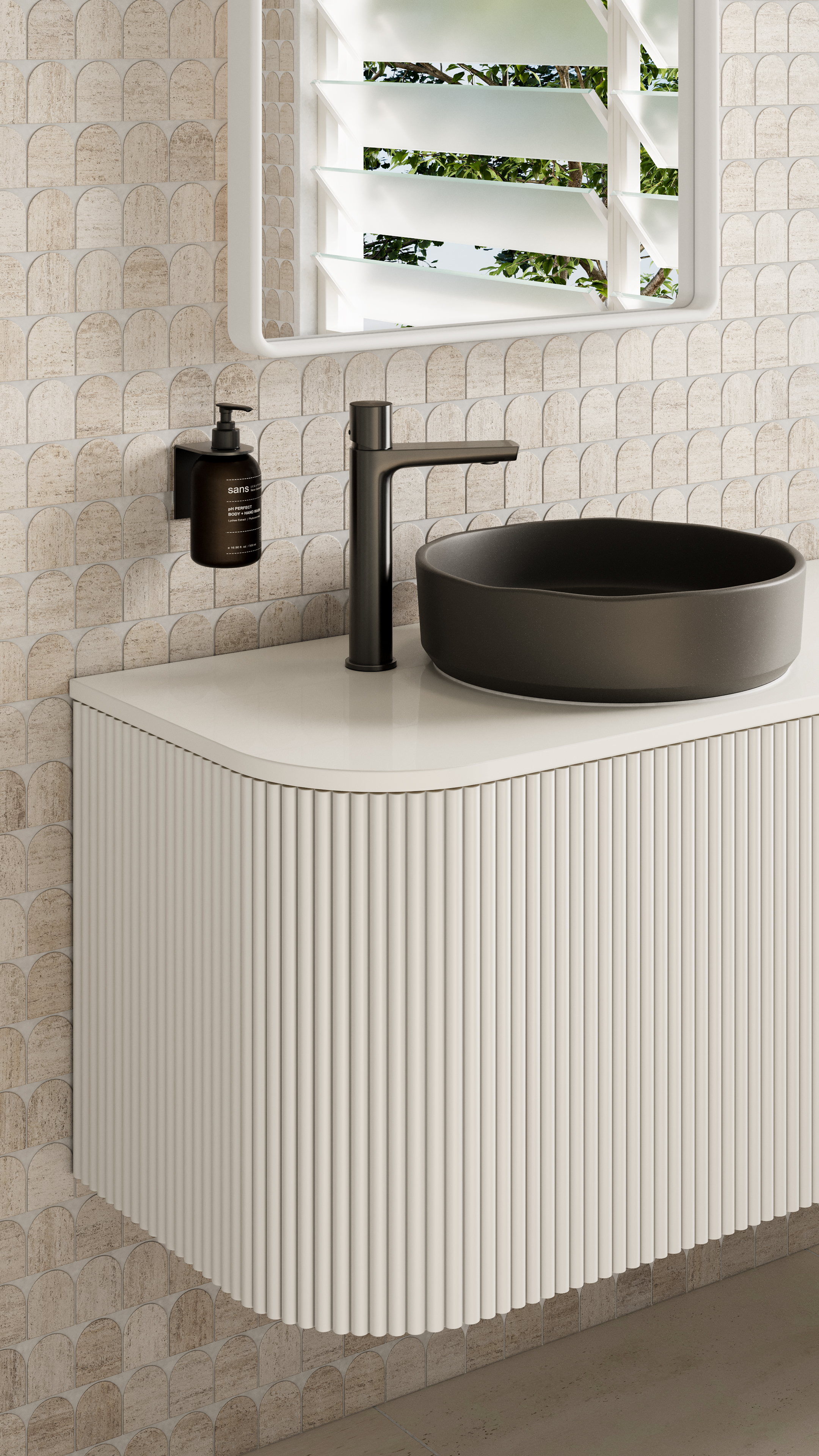 Zahara Curved Fluted Vanity 1164mm - White | ABI Interiors