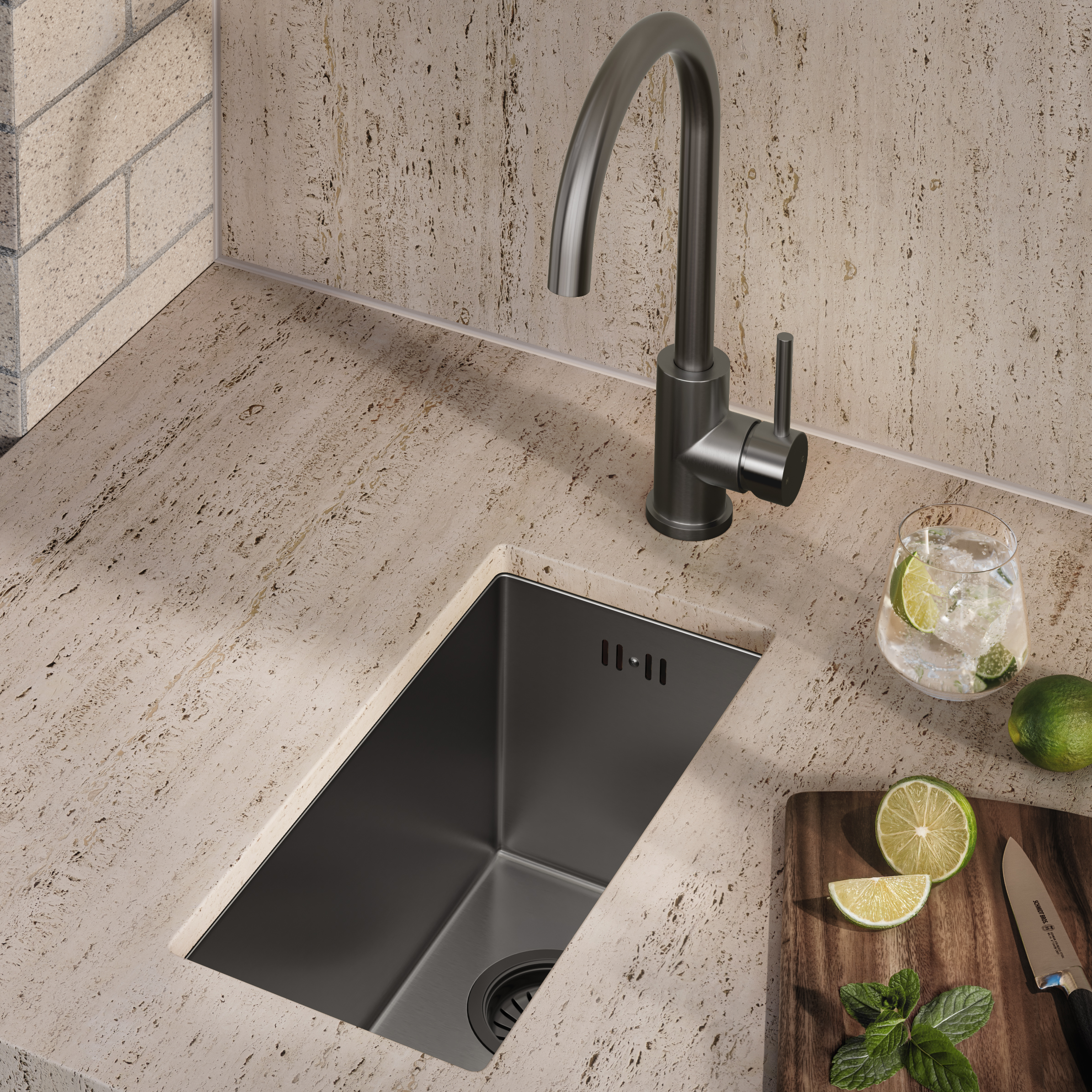Sola Small Outdoor Sink (Overflow) - Brushed Gunmetal - ABI Interiors UK