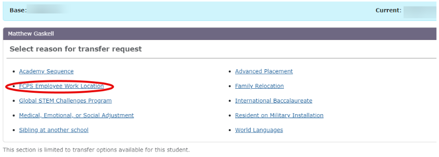 Child of FCPS Employee - Student Transfer Application | Fairfax County ...