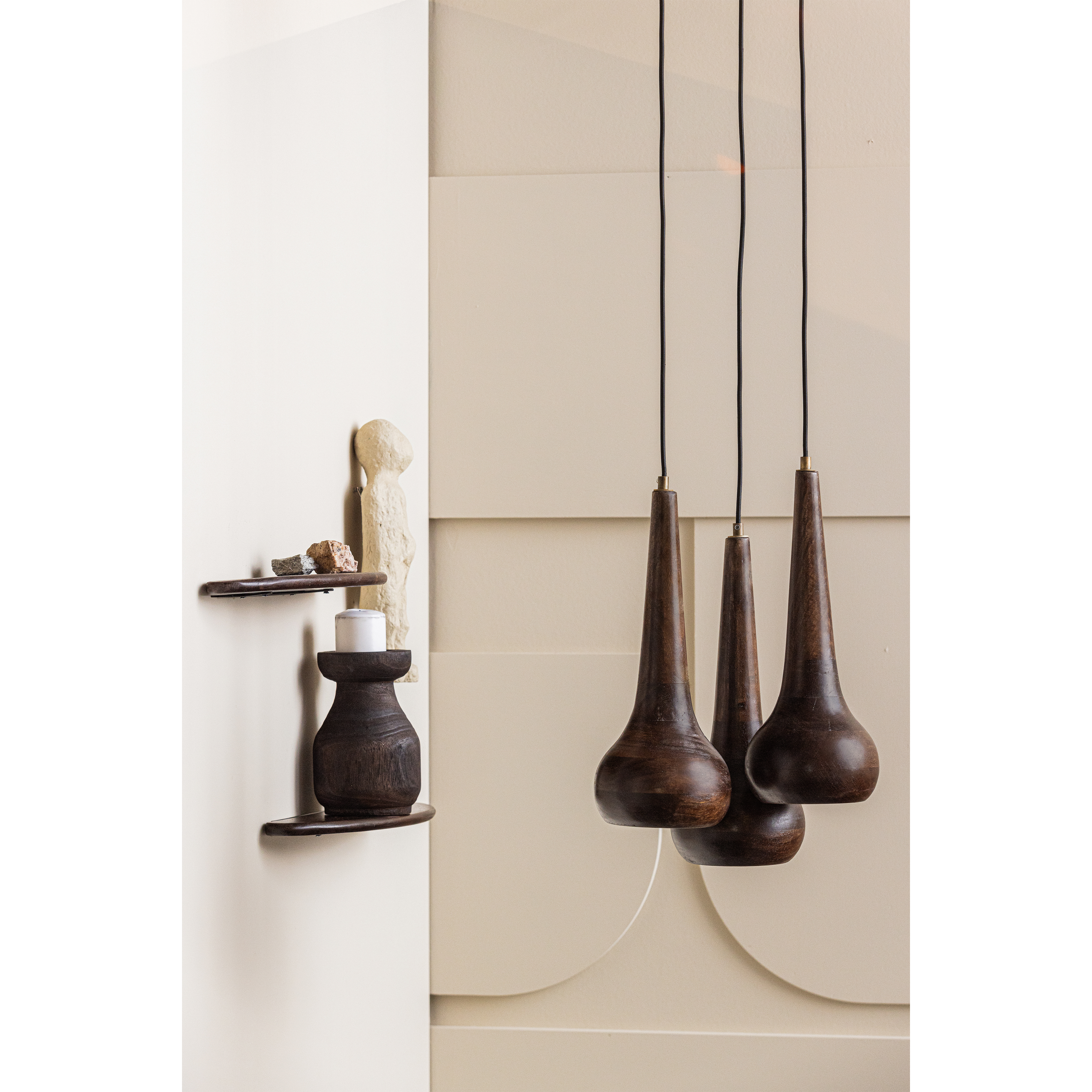 De Eekhoorn | SET OF 3 - TUMBLE HANGING LAMPS WOOD WALNUT