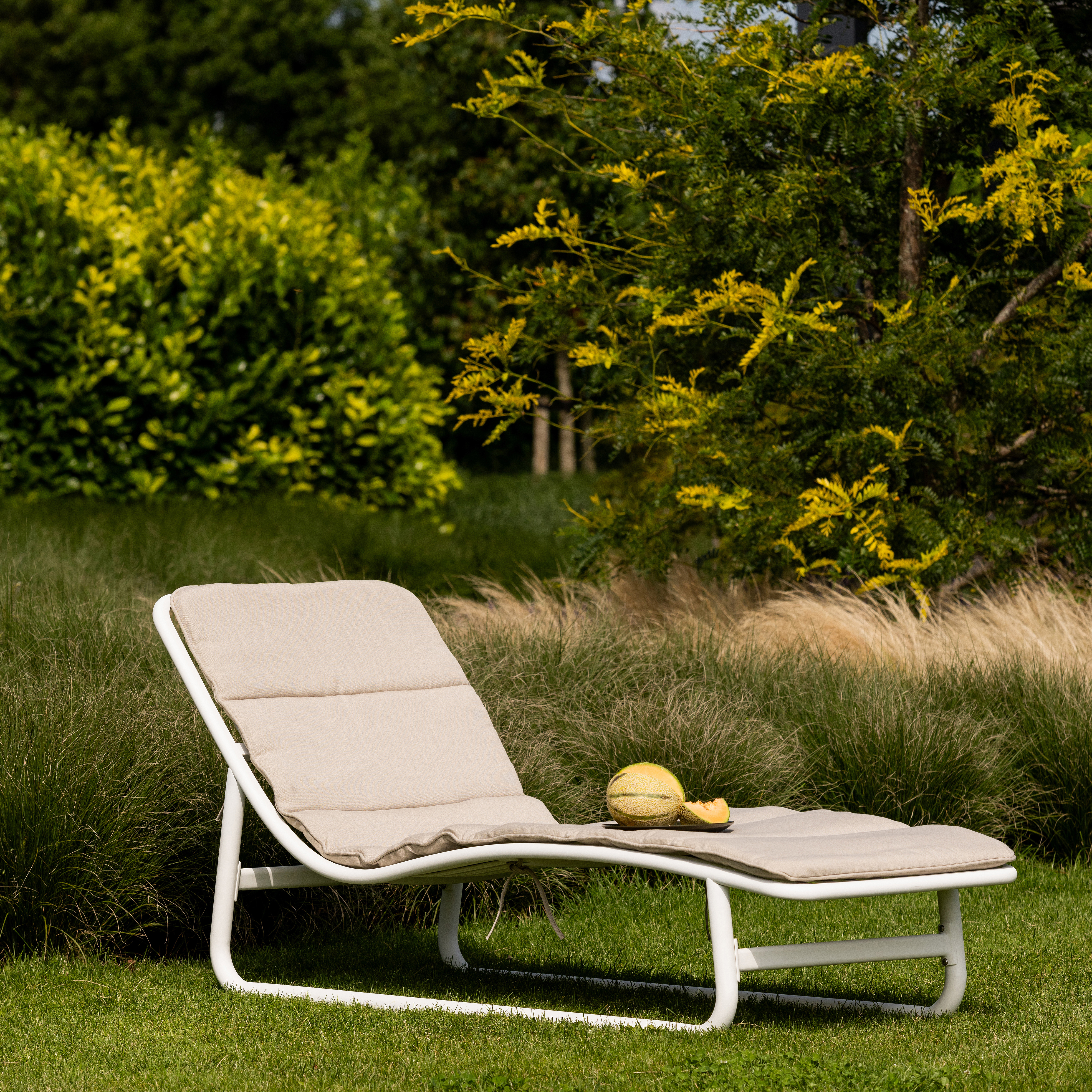 De Eekhoorn | BIRCH LIGBED TUIN MET KUSSEN ALUMINIUM NATUREL/WIT