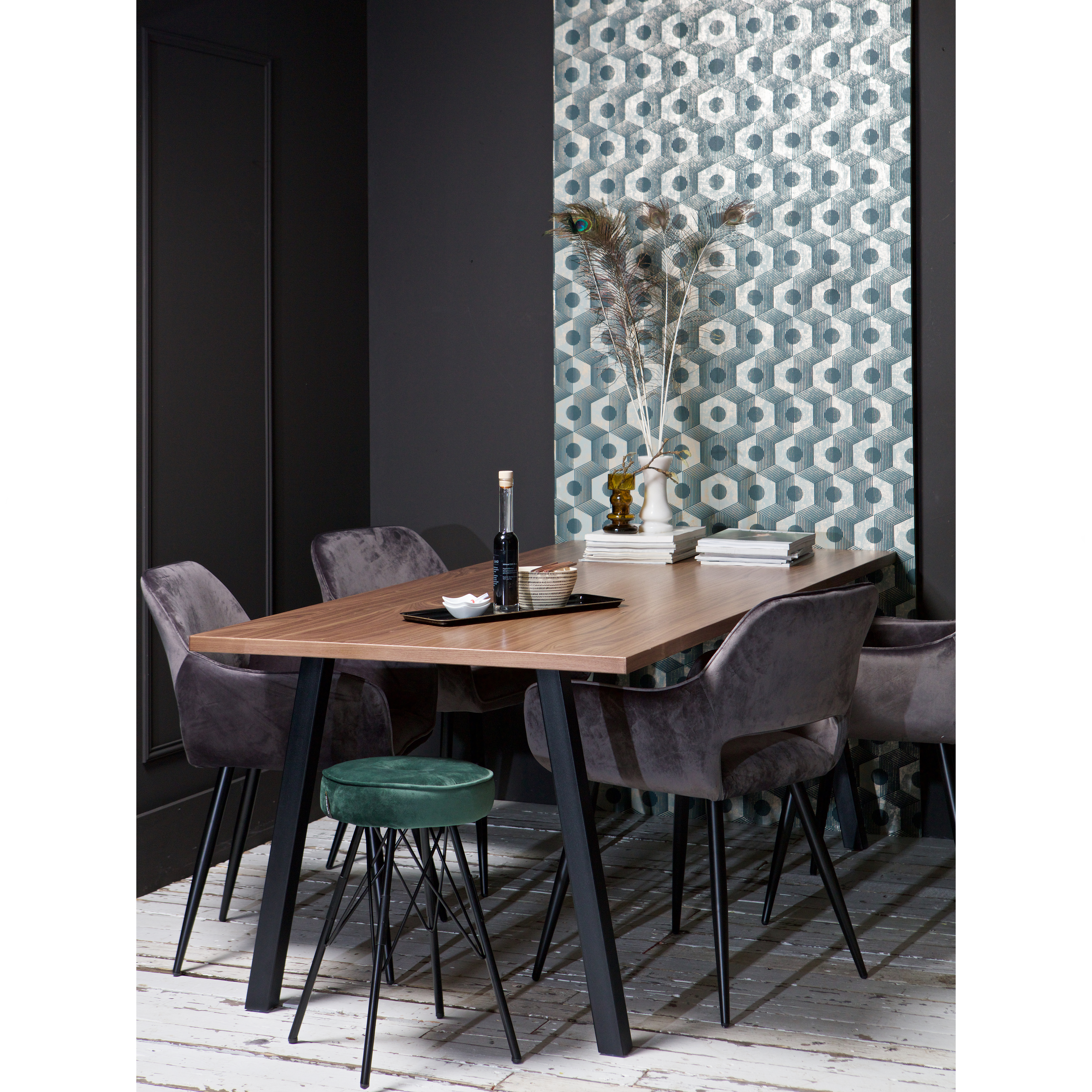 De Eekhoorn | SET OF 2 - JELLE CHAIR VELVET GREY - WOOOD - JELLE