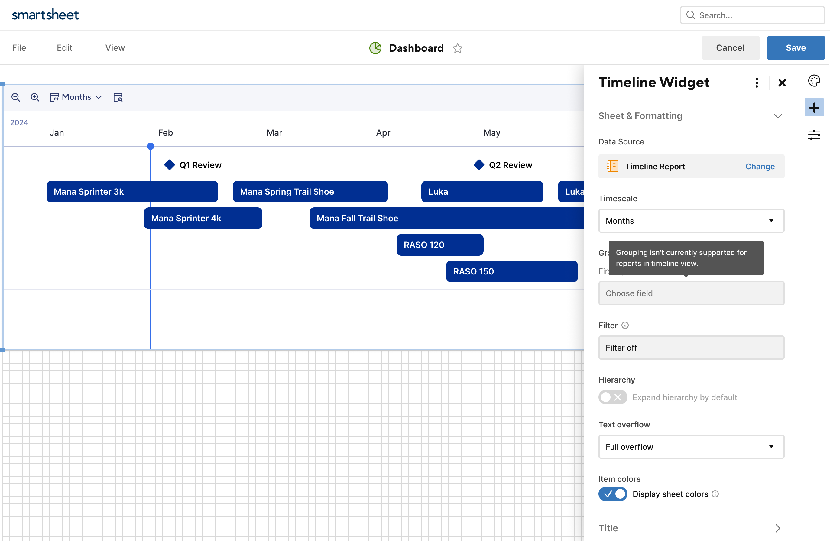 Use timeline view in reports | Smartsheet Learning Center