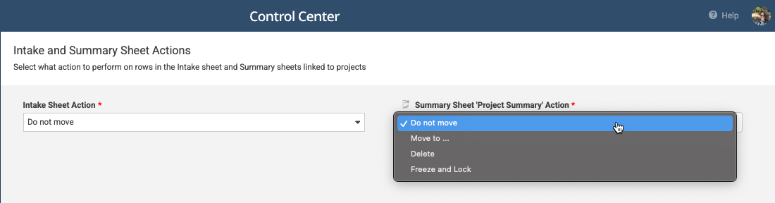 Control Center: Archive projects with archiving workflows | Smartsheet Learning Center