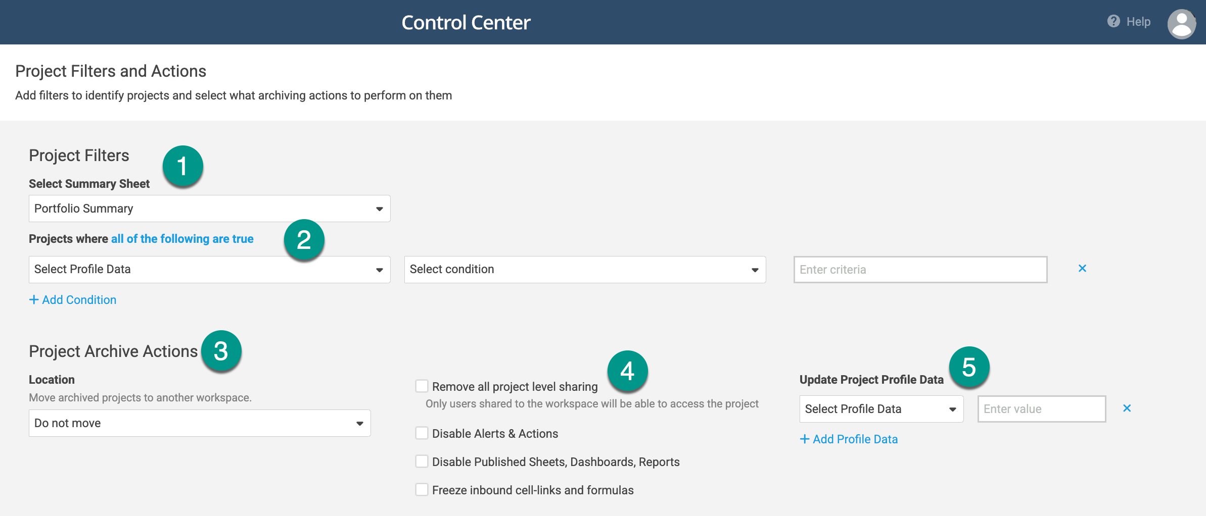 Control Center: Archive projects with archiving workflows | Smartsheet Learning Center