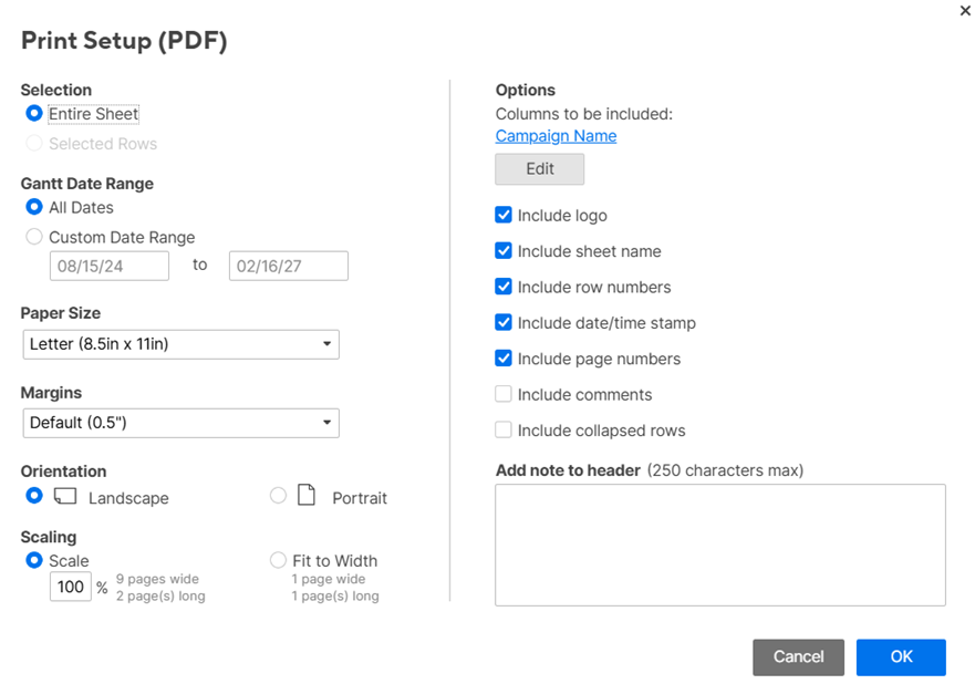 Print a sheet or report from Smartsheet | Smartsheet Learning Center