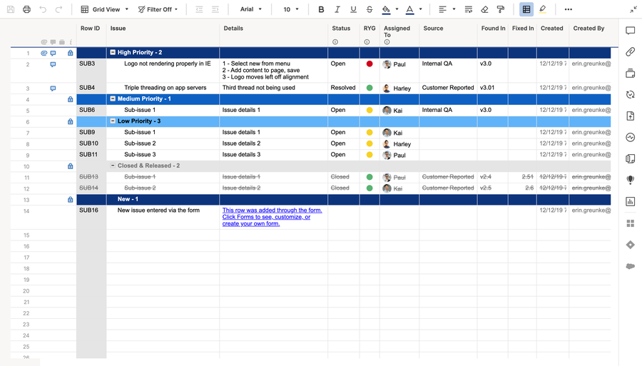 Issue Log Template Smartsheet