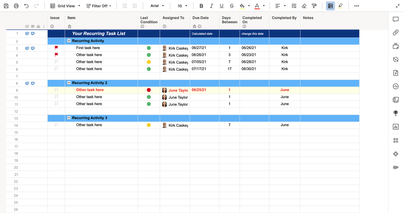 Recurring Task List Template | Smartsheet