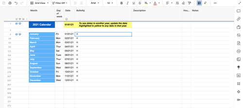 Annual Calendar by Day Template | Smartsheet