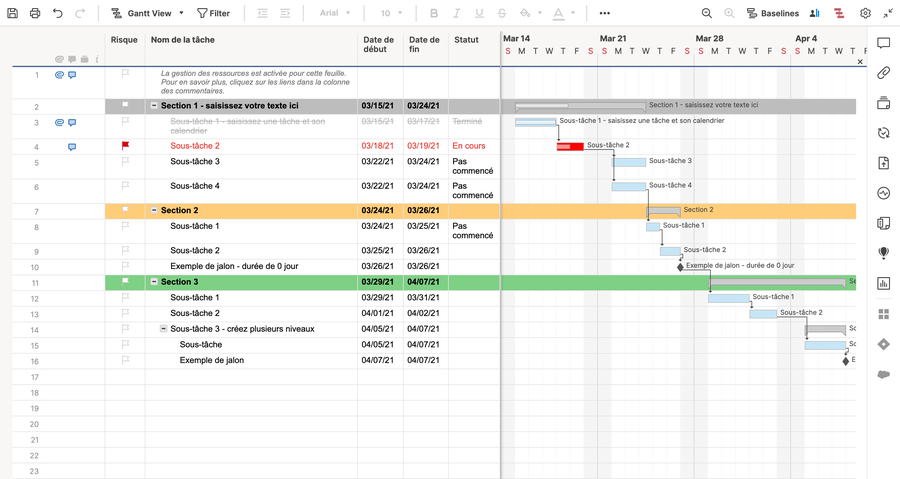 Projet avec gestion des ressources | Smartsheet