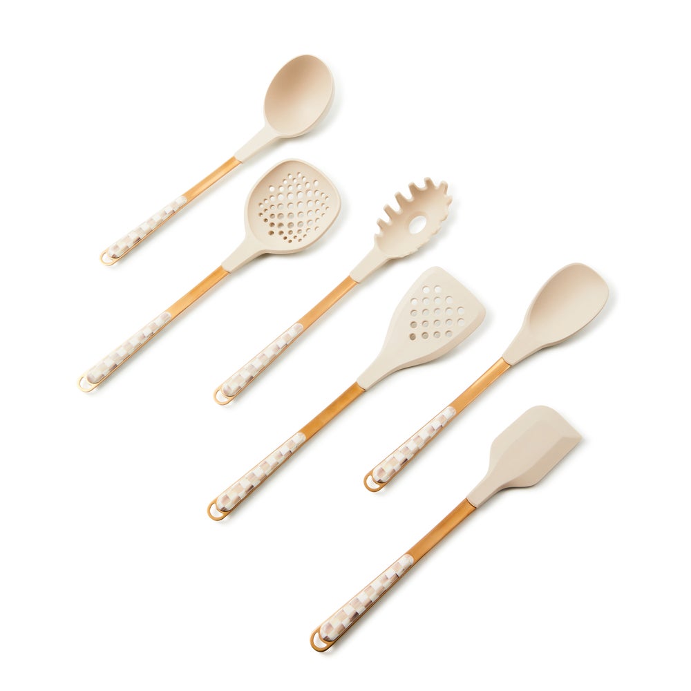 MacKenzie-Childs | Mocha Check Utensil Caddy Set