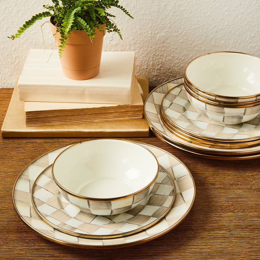 MacKenzie-Childs | Mocha Check Dinnerware 12pc Complete Set