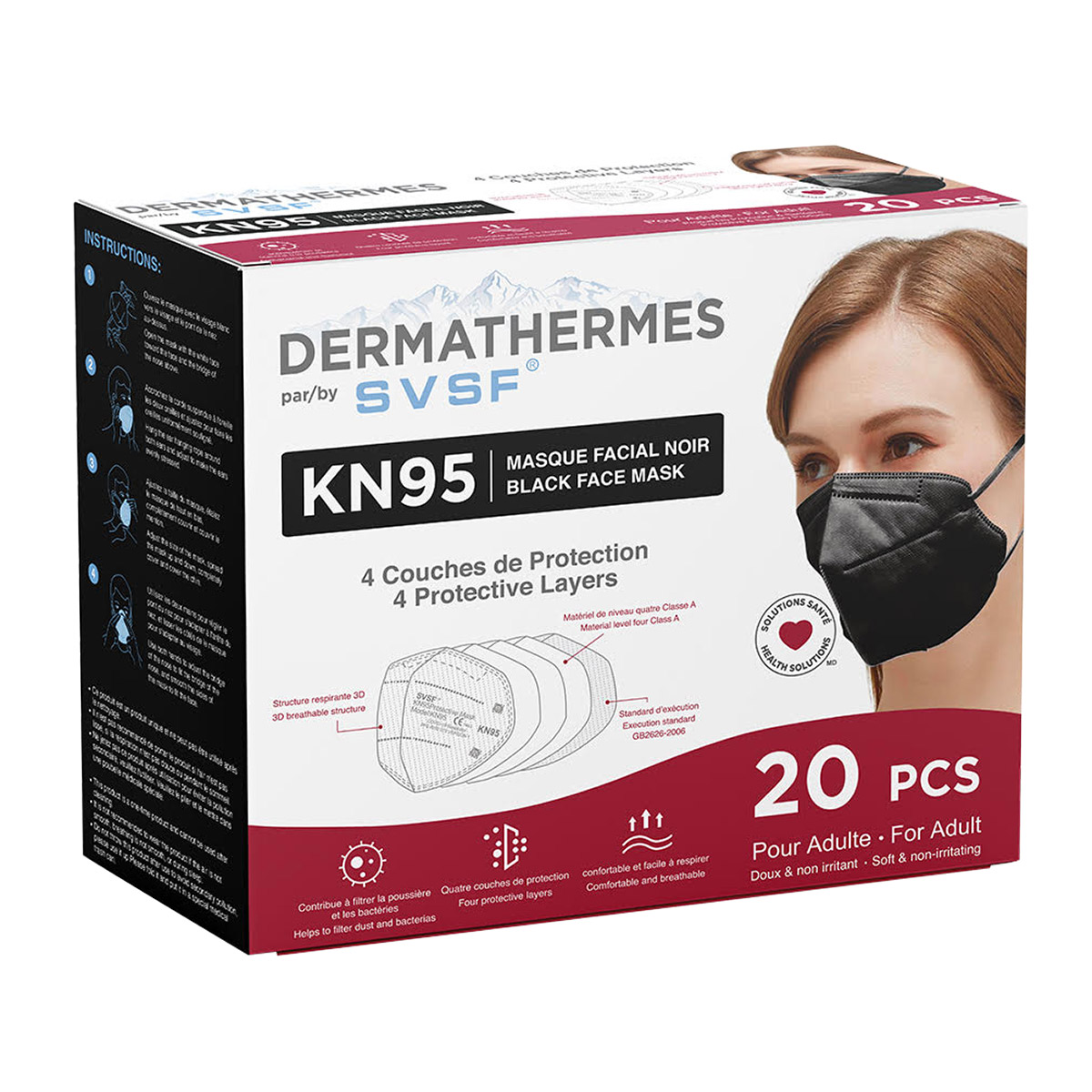 Black KN95 Disposable 4-layer Face Mask, 20-pack | Costco