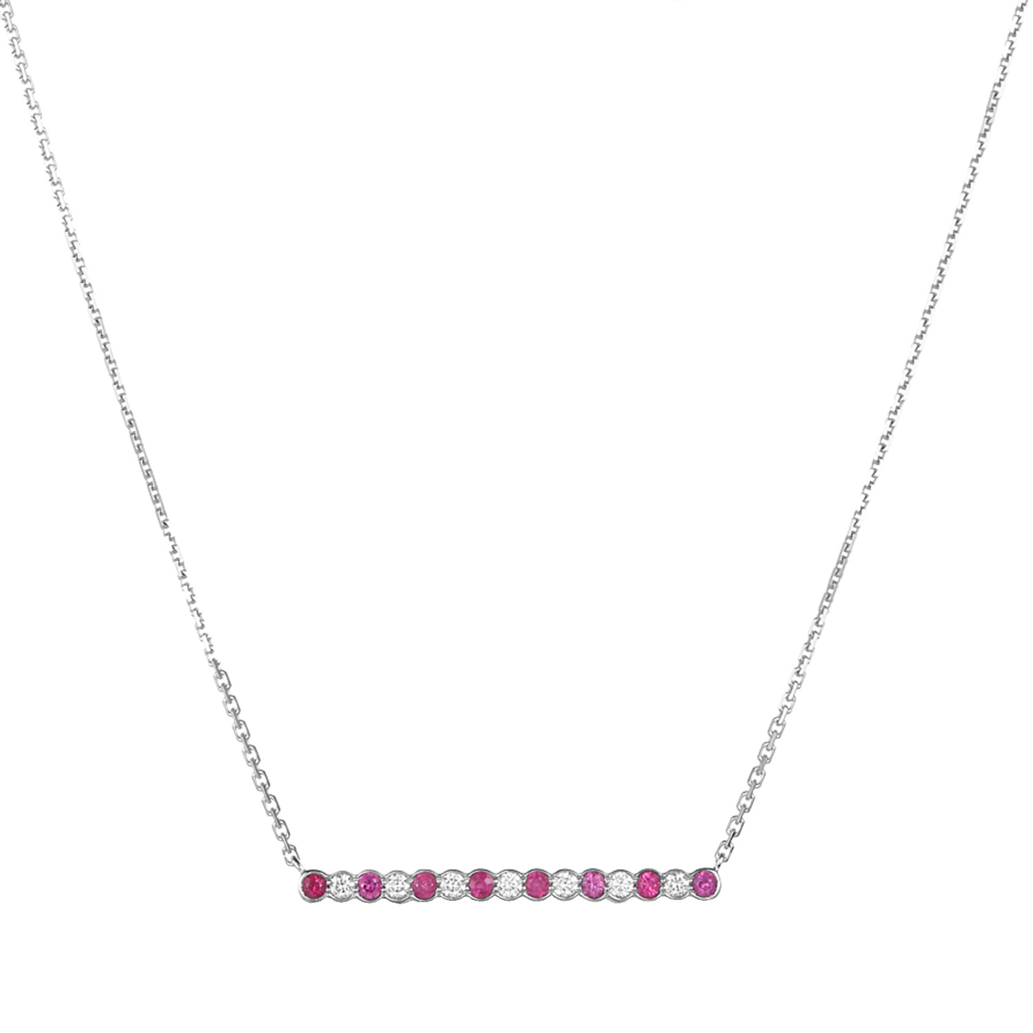 Round Cut Ruby and Diamond Bar Necklace (0.12 ctw) | Costco