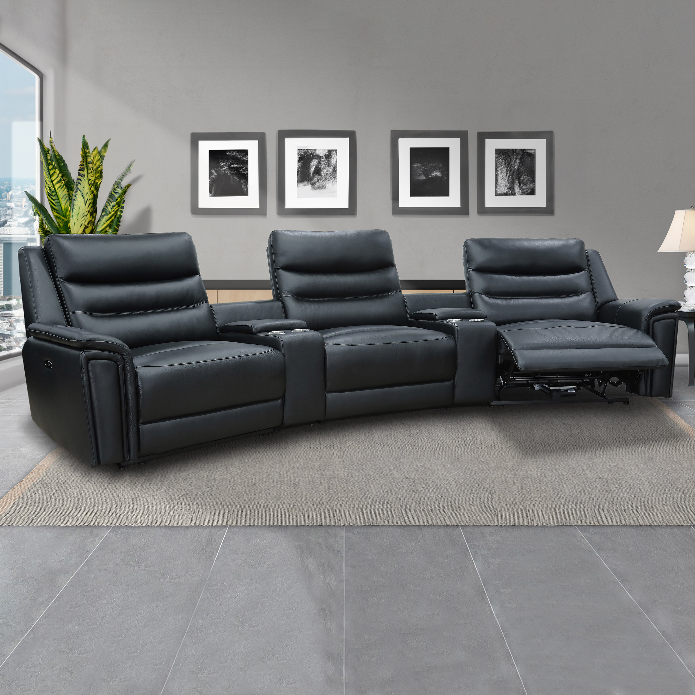 Kingsdown 5-piece Top-grain Leather Curved Home Theater Seating with 2 ...