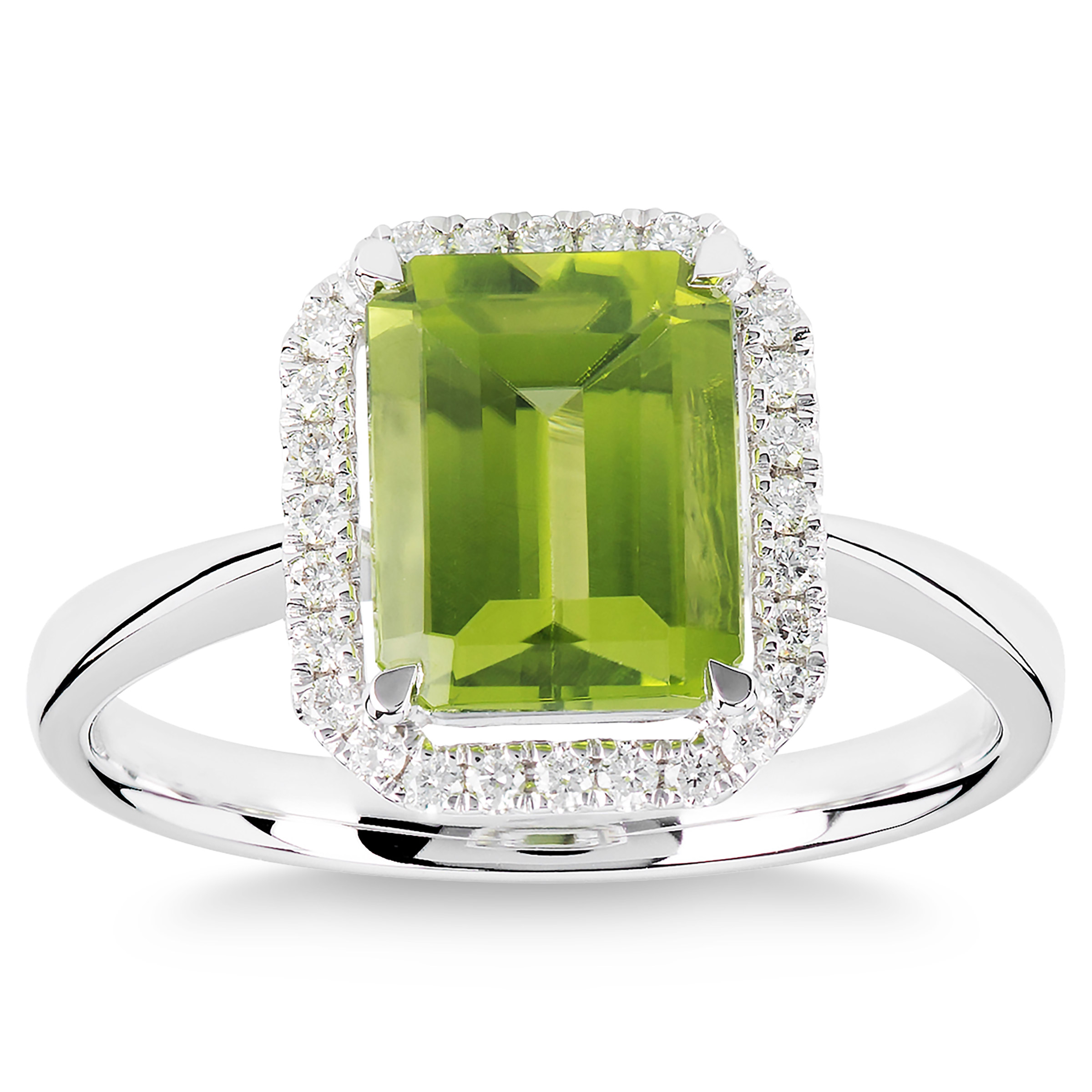 Octagon Cut Peridot and Diamond Ring (0.14 ctw) | Costco