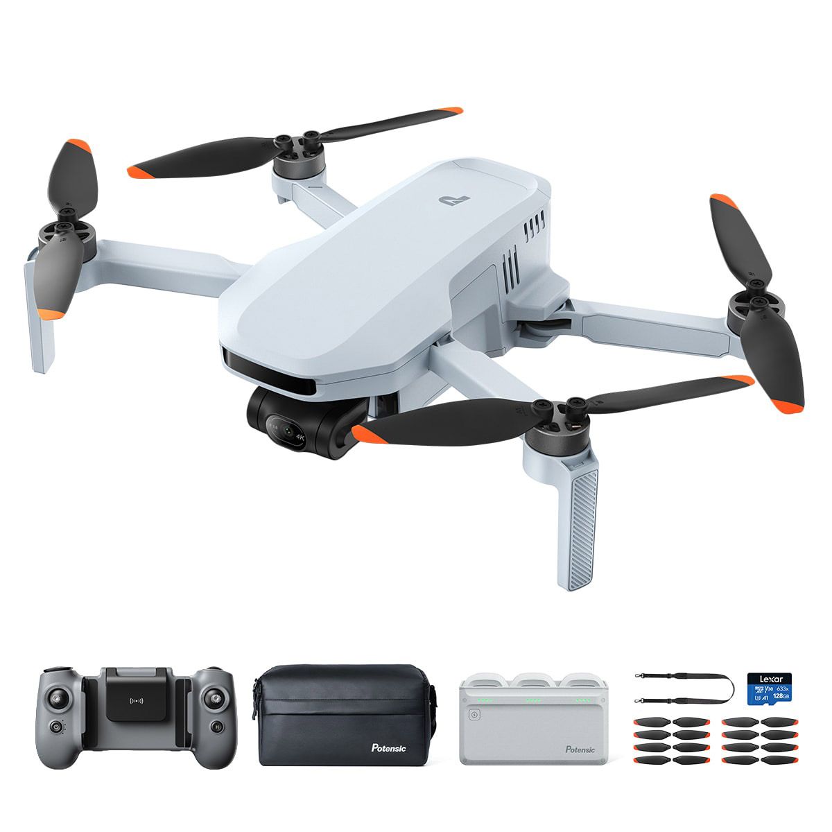 Potensic ATOM 2 4K Drone Bundle with 128GB MicroSD Card, Remote Lanyard and 2 Spare Propeller ...