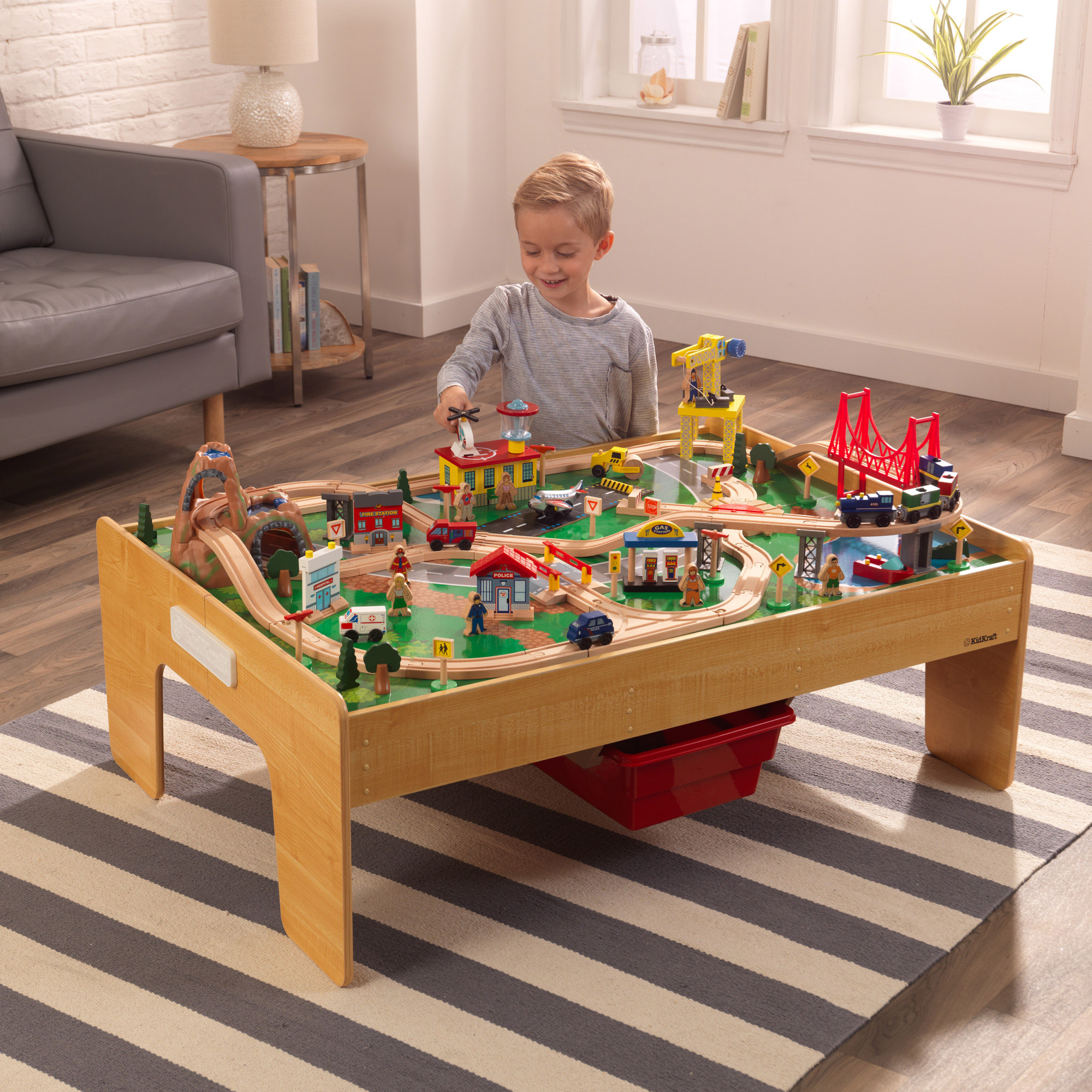 KidKraft Adventure Town Railway Train Set and Table with EZ Kraft ...