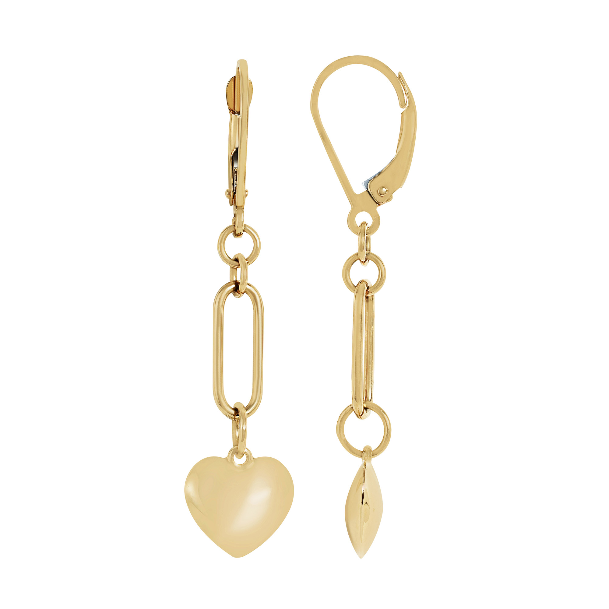 High Polish Heart on Paperclip Link Earrings in Yellow Gold | Costco
