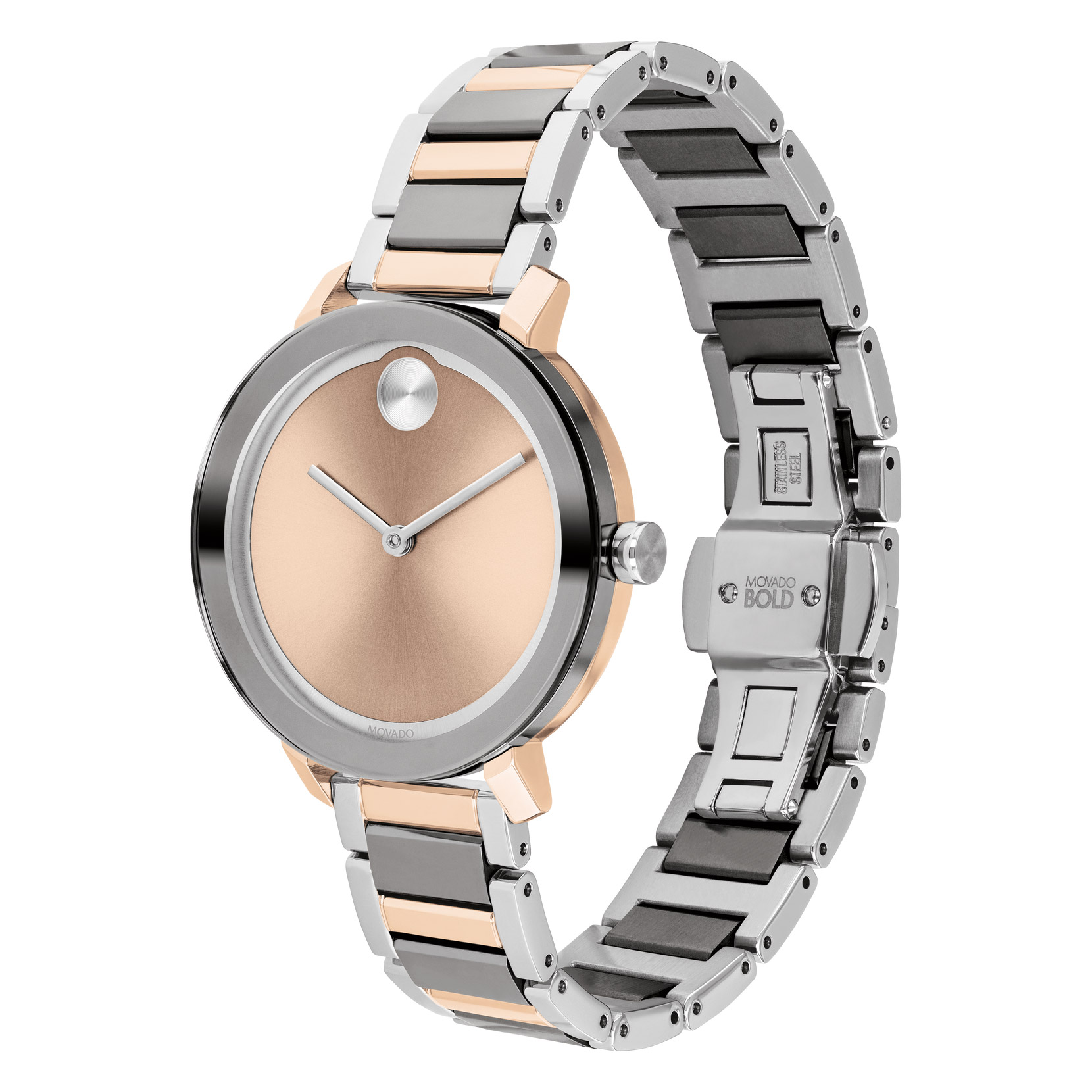 Movado Bold Evolution Tri-Color Stainless Steel Ladies Quartz Watch ...