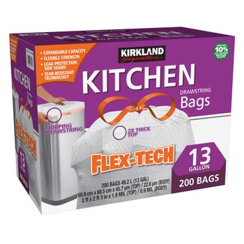 Kirkland Signature Flex-Tech 13-Gallon Kitchen Trash Bag, 200-count ...