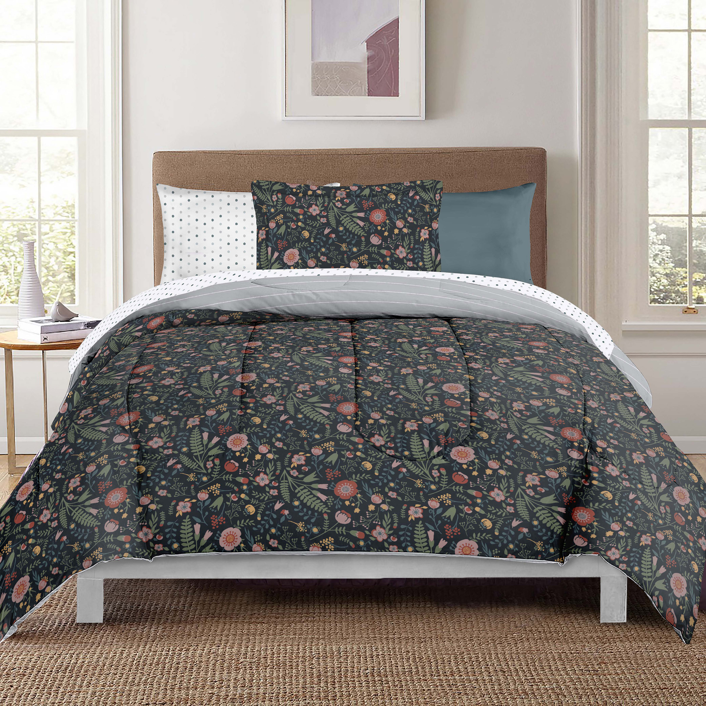 Berkshire Life Twin XL 8-piece Comforter Set, Floral Navy | Costco