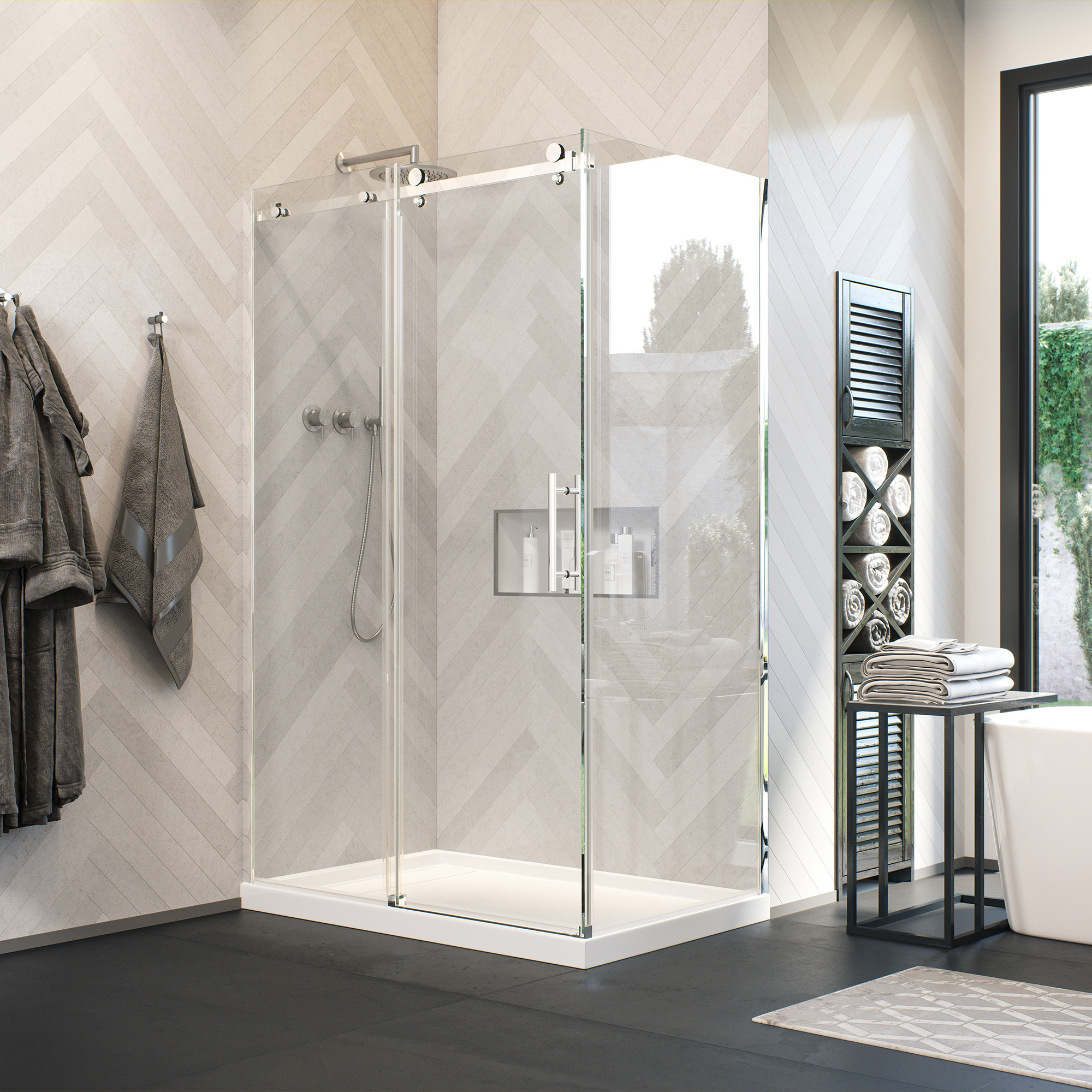 OVE Kelsey 48 in. x 32 in. Corner Shower Kit with Base | Costco