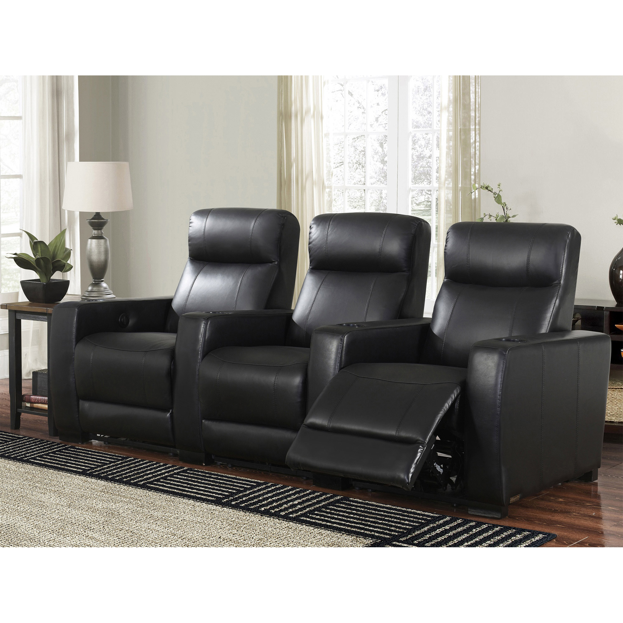 Grand 3-piece Top Grain Leather Power Media Recliners Living Room Set ...