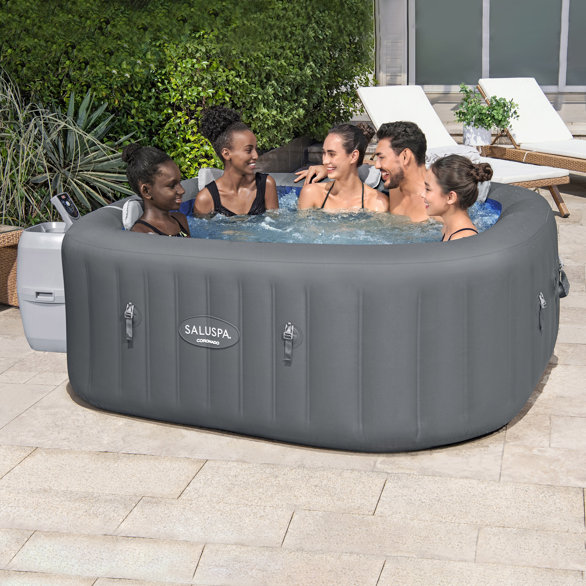 SaluSpa Coronado EnergySense Square Air Jet 4-6 Person Inflatable Spa ...