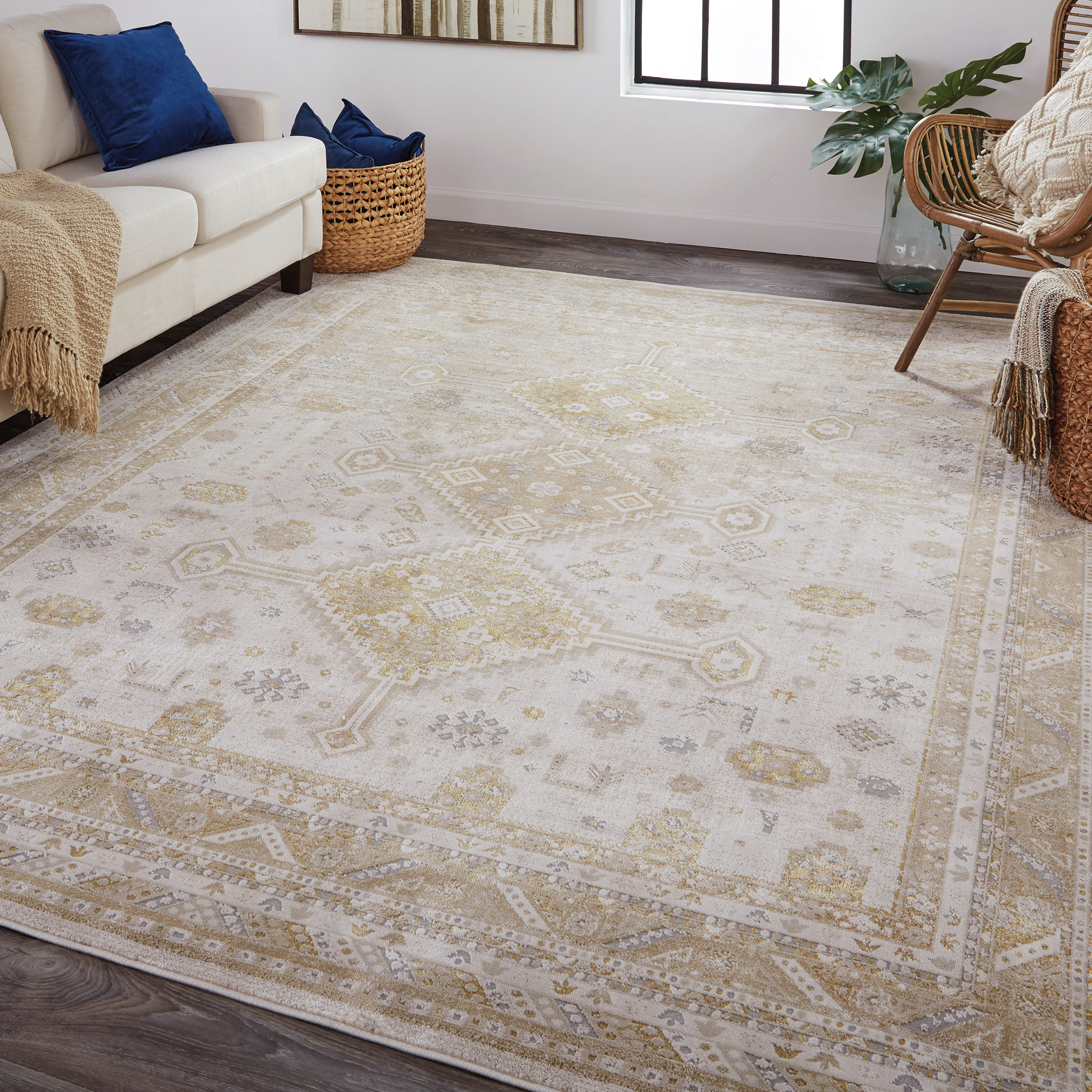 Feizy Jewel Area Rug, Gold/Ivory | Costco