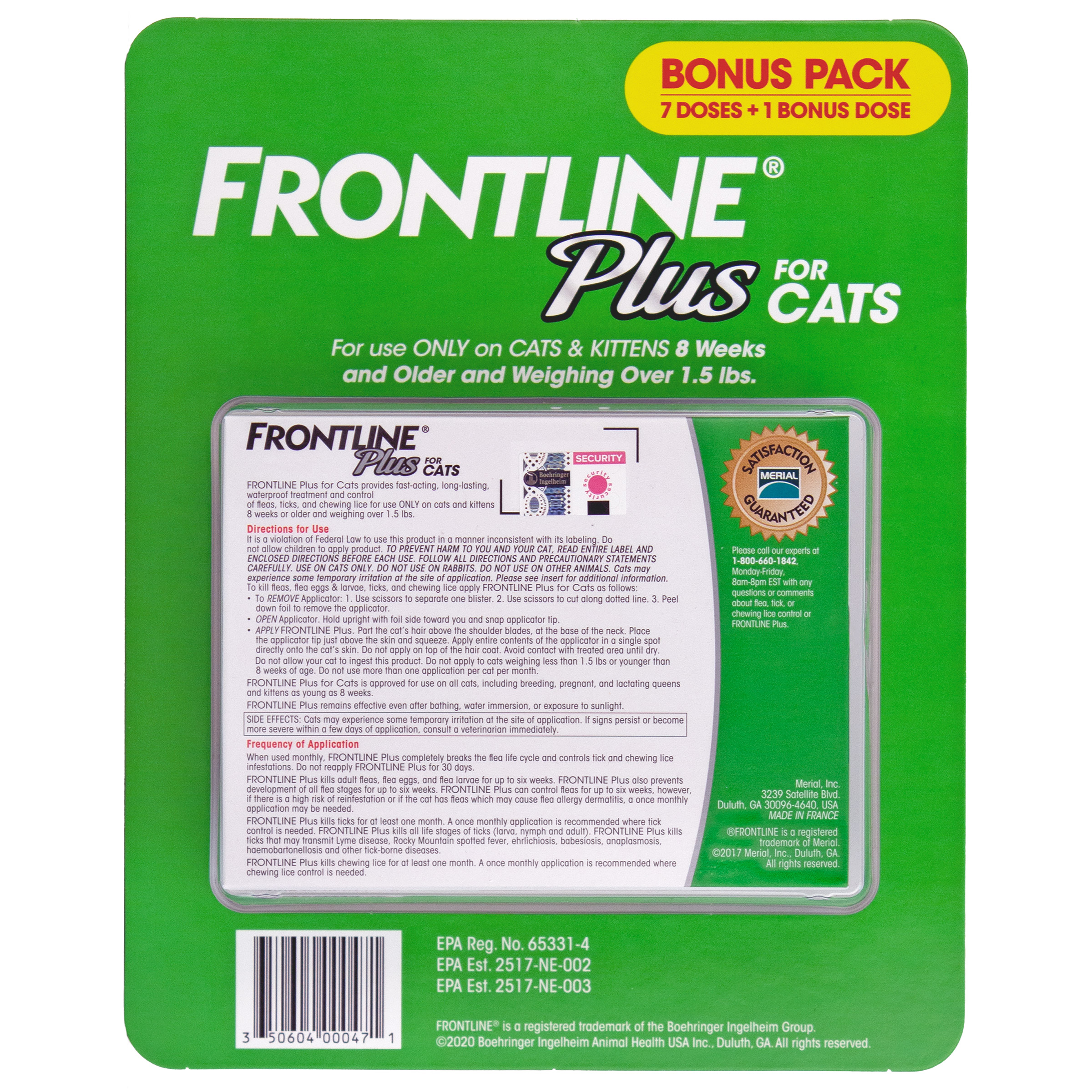 Frontline Plus Flea and Tick Cat Treatment, 7+1 Doses | Costco