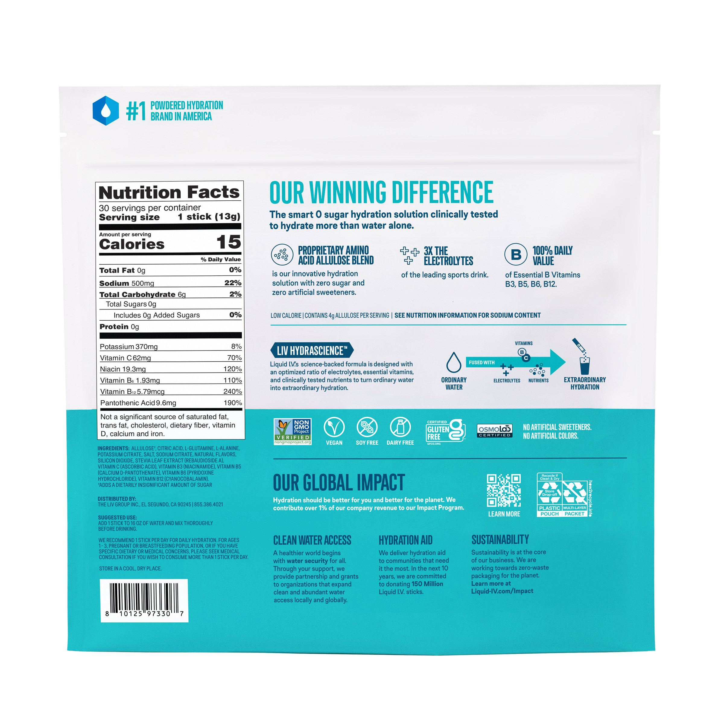 Liquid I.V. Hydration Multiplier, 30 Individual Serving Stick Packs in ...