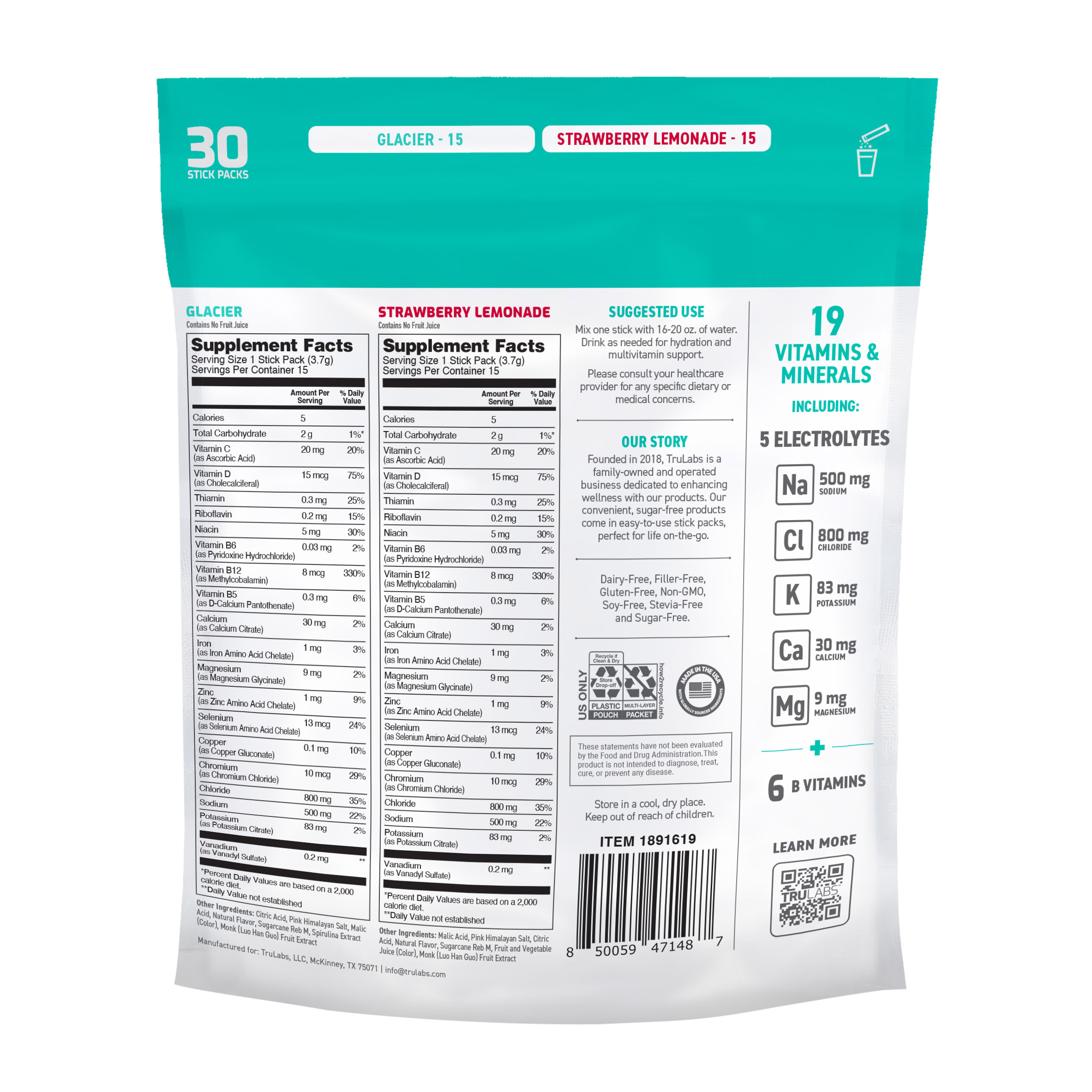 TruLabs Hydrate + Multivitamin Electrolyte Drink Mix, 30 Count | Costco