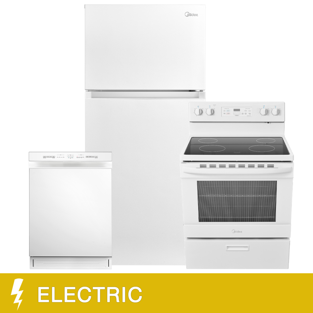 Midea White 3 piece Kitchen Suite with 28 in 14.2 cu.ft Top Mount ...
