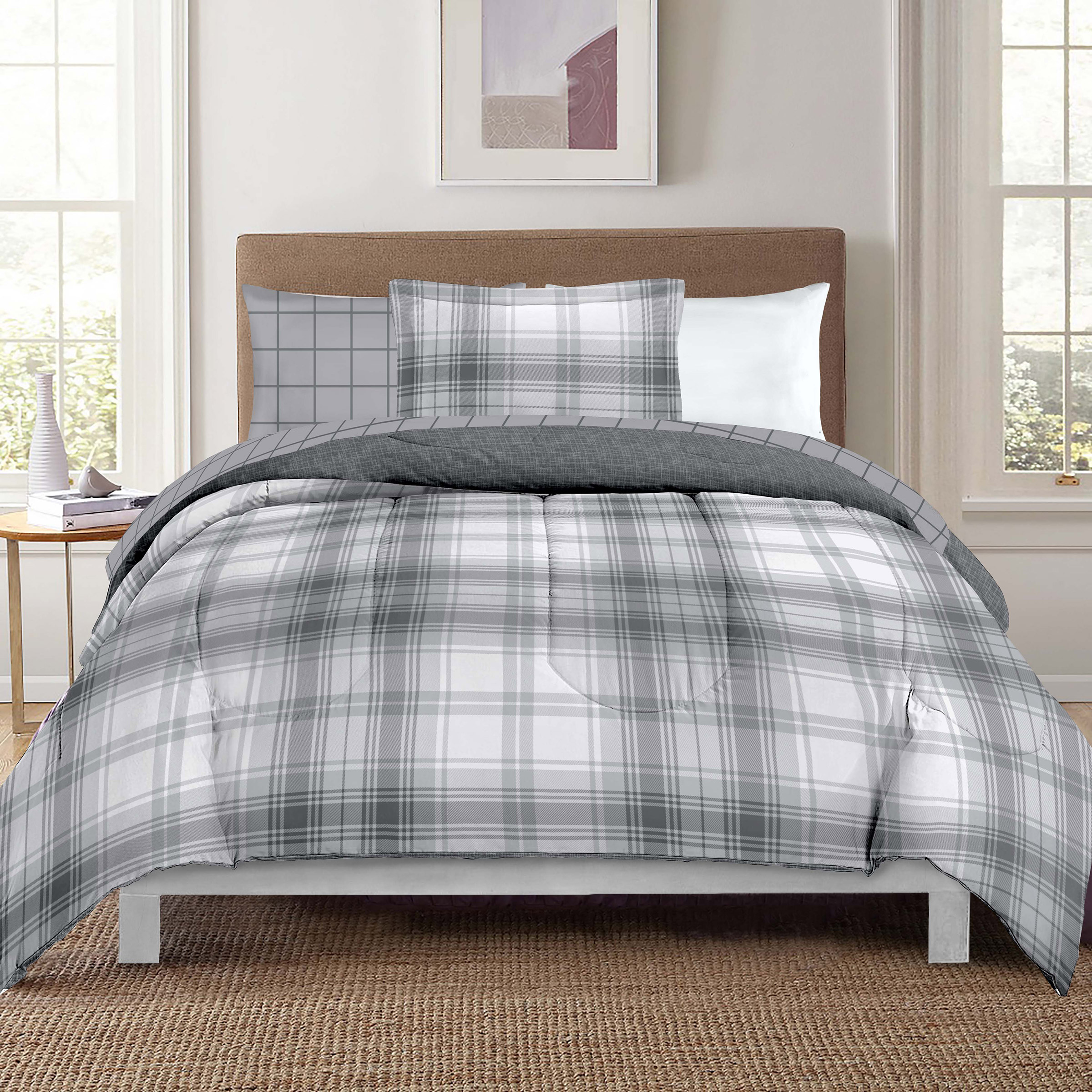 Berkshire Life Twin XL 8-piece Comforter Set, Gray Plaid | Costco