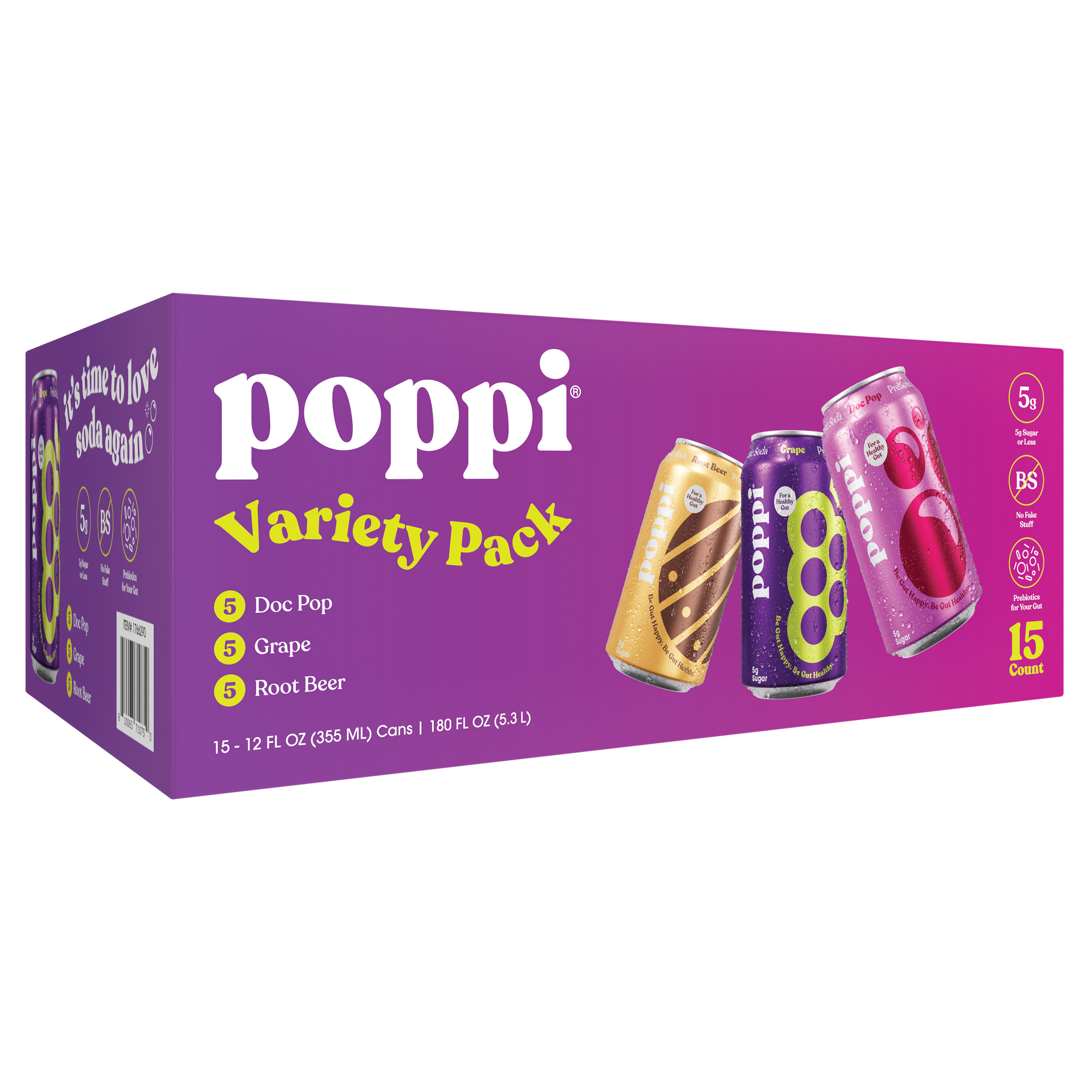 Poppi Prebiotic Soda, Variety Pack, 12 fl oz, 15-count | Costco