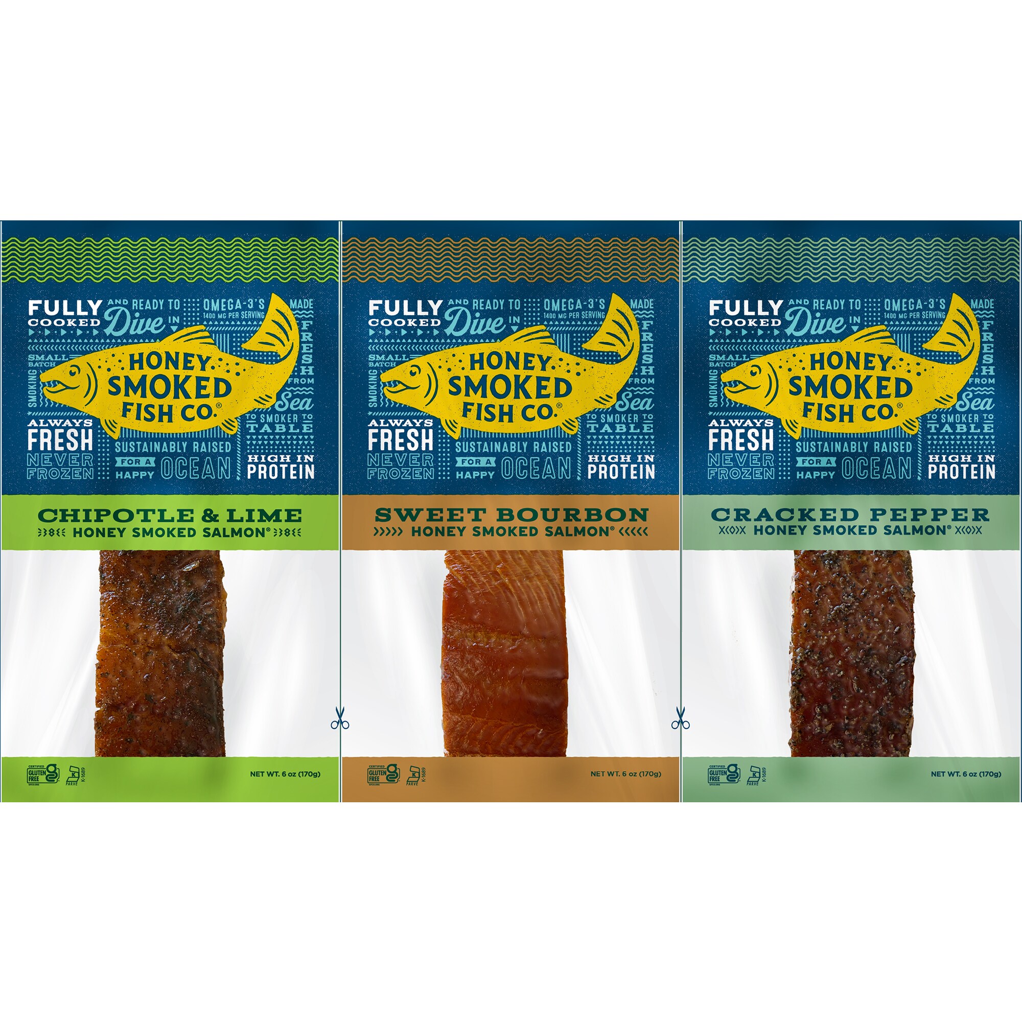 Honey Smoked Fish Co. Salmon, Variety Pack, 6 oz, 3 ct | Costco